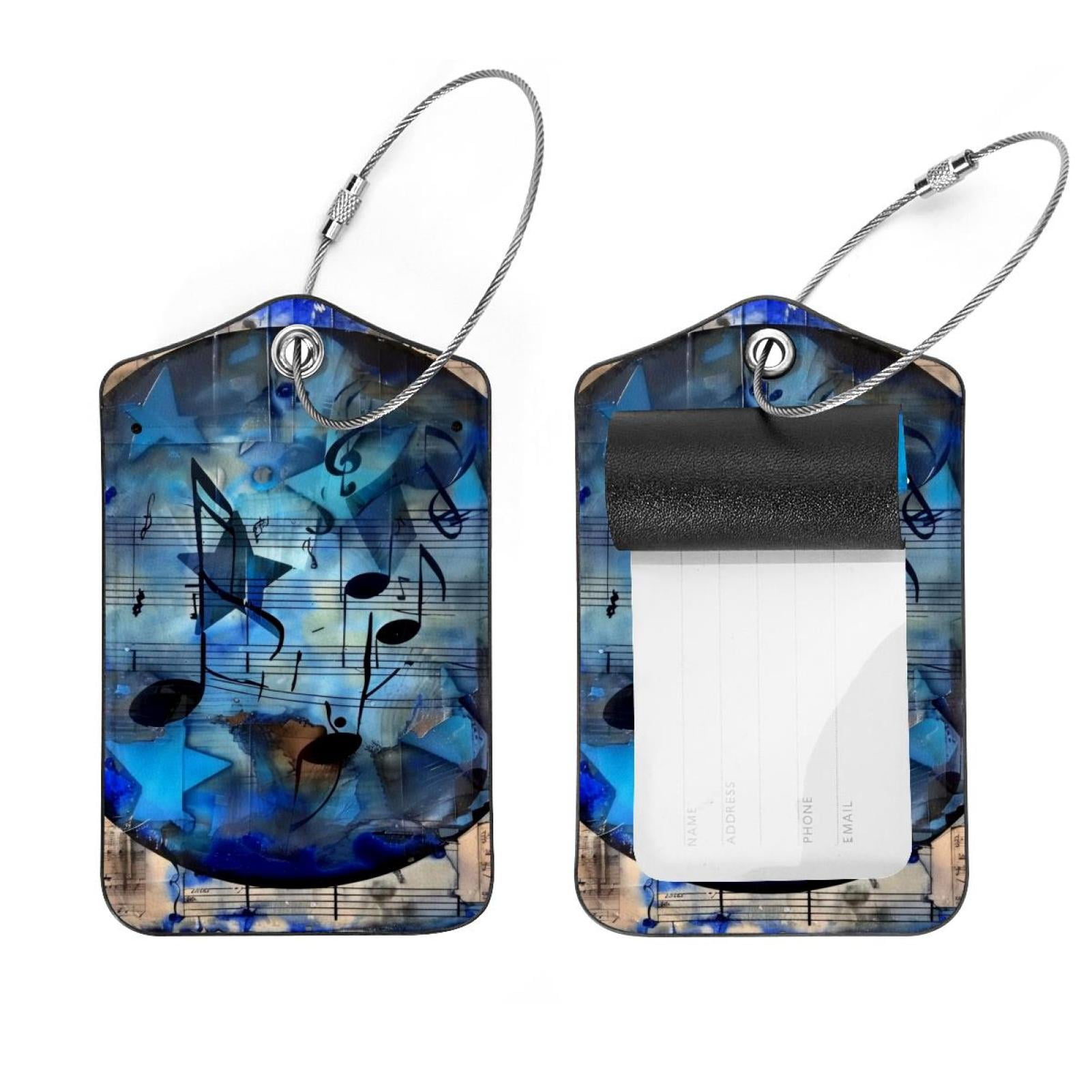 PhooArto Music Notes Blue Stars Luggage Tags with Stainless Steel Loop ...