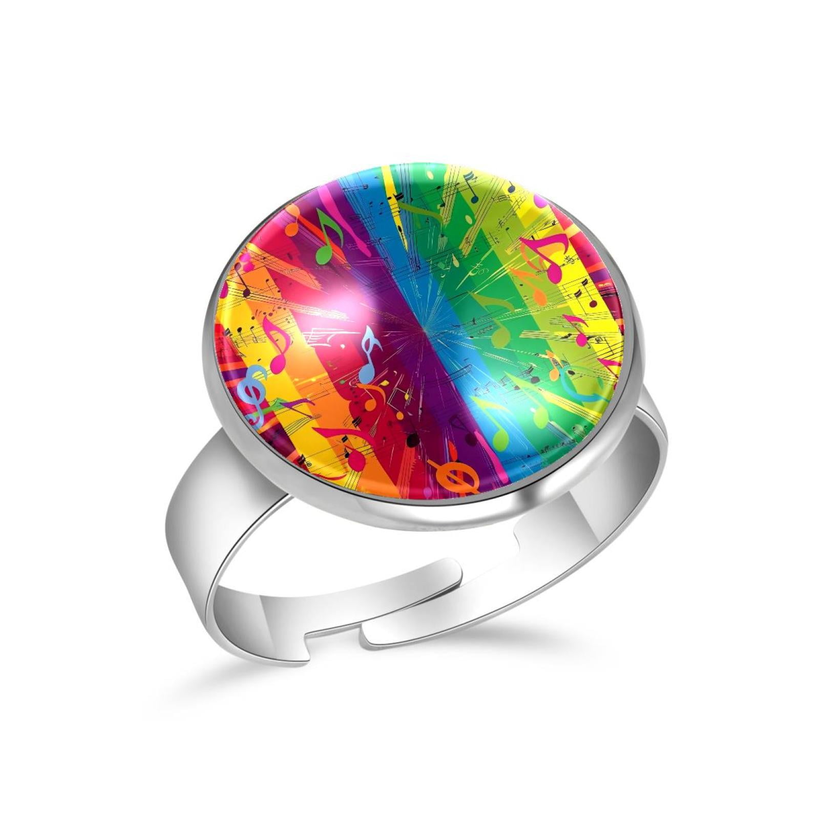 PhooArto Music Notes Rainbow Print Stainless Steel Rings for Women ...