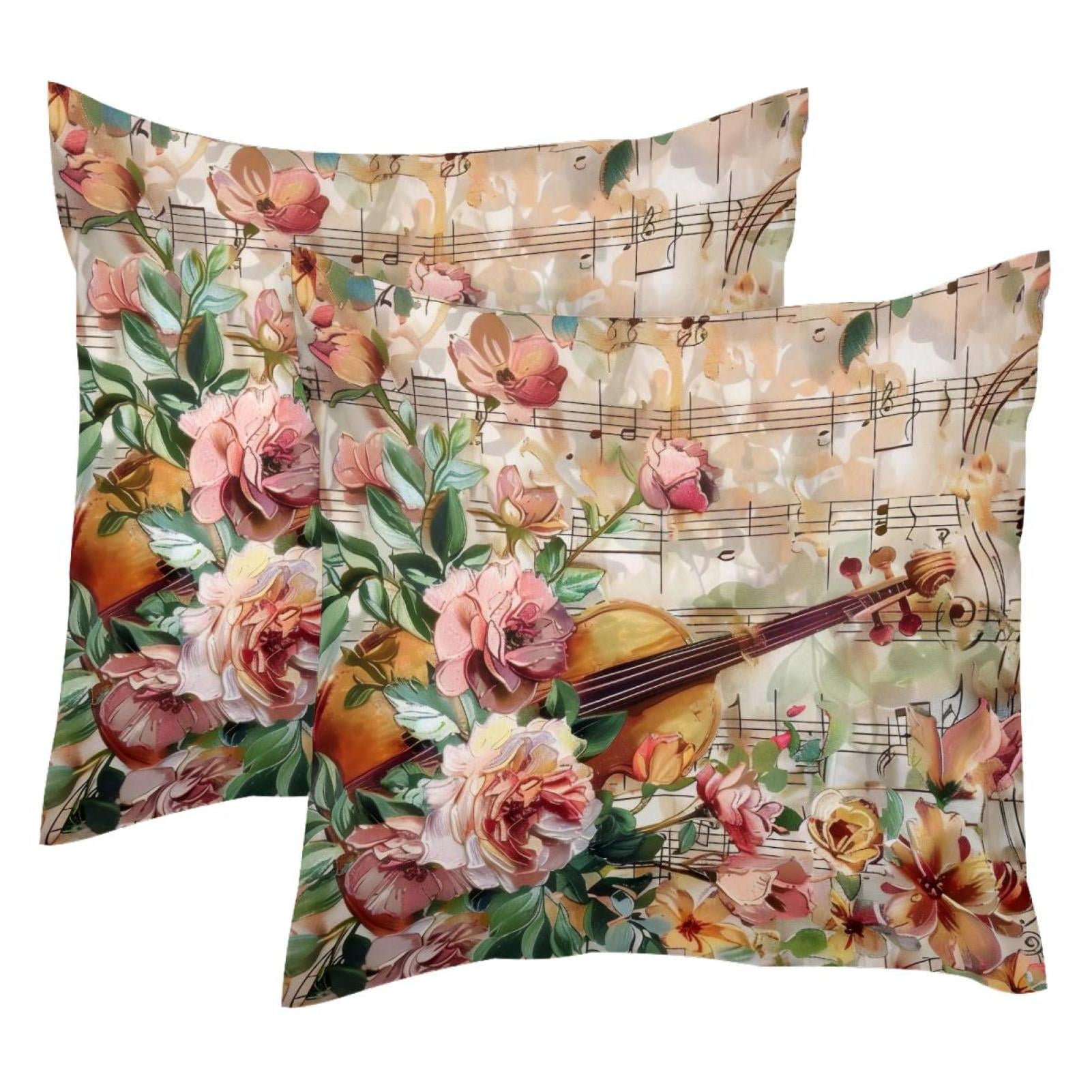 PhooArto Musical Flowers Music Notes Set of 2 Throw Pillow Covers Cases ...