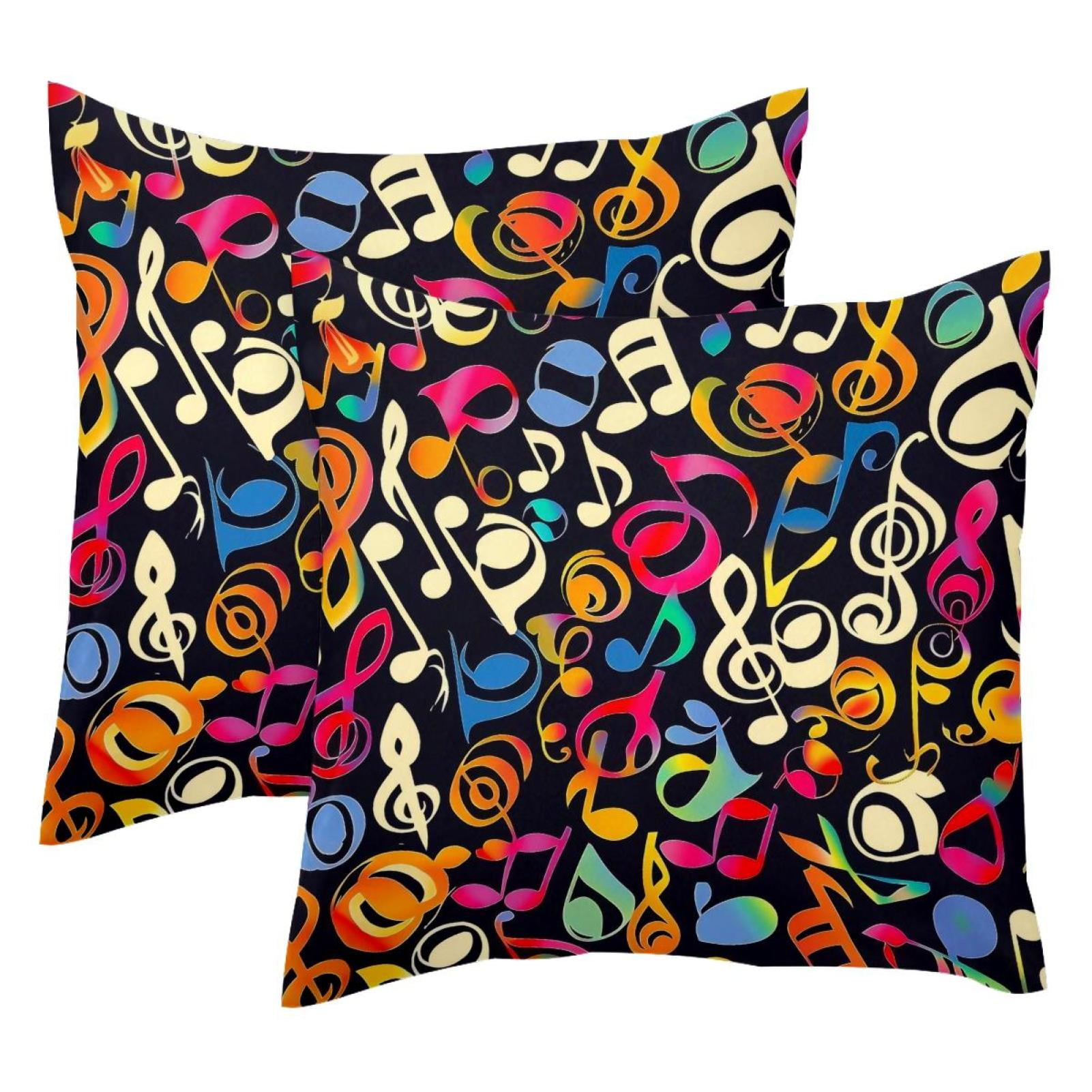 PhooArto Musical Notes Color Pattern Set of 2 Throw Pillow Covers Cases ...