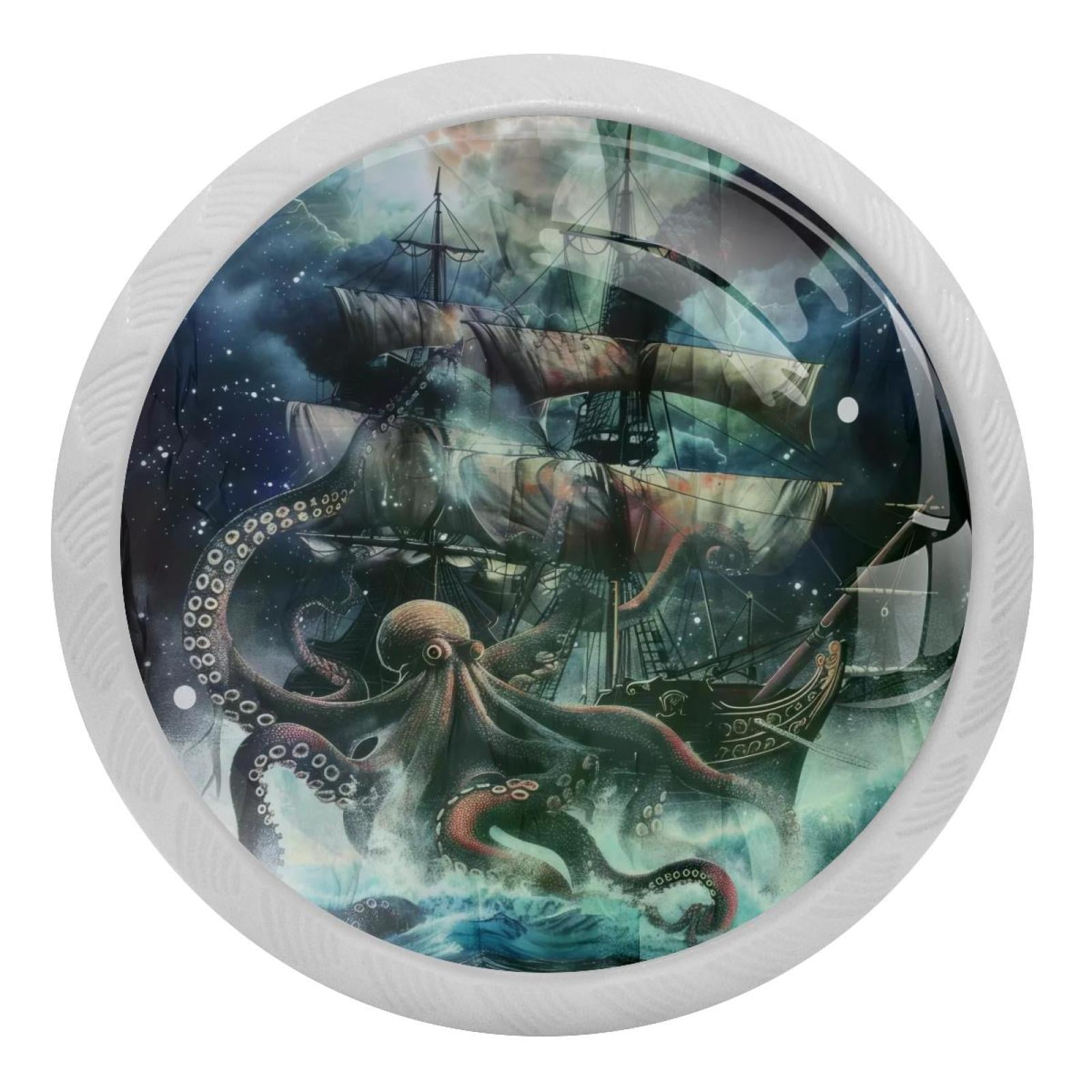 PhooArto Nautical Ship Sea Octopus 4 PCS Crystal Glass Cabinet Knobs ...