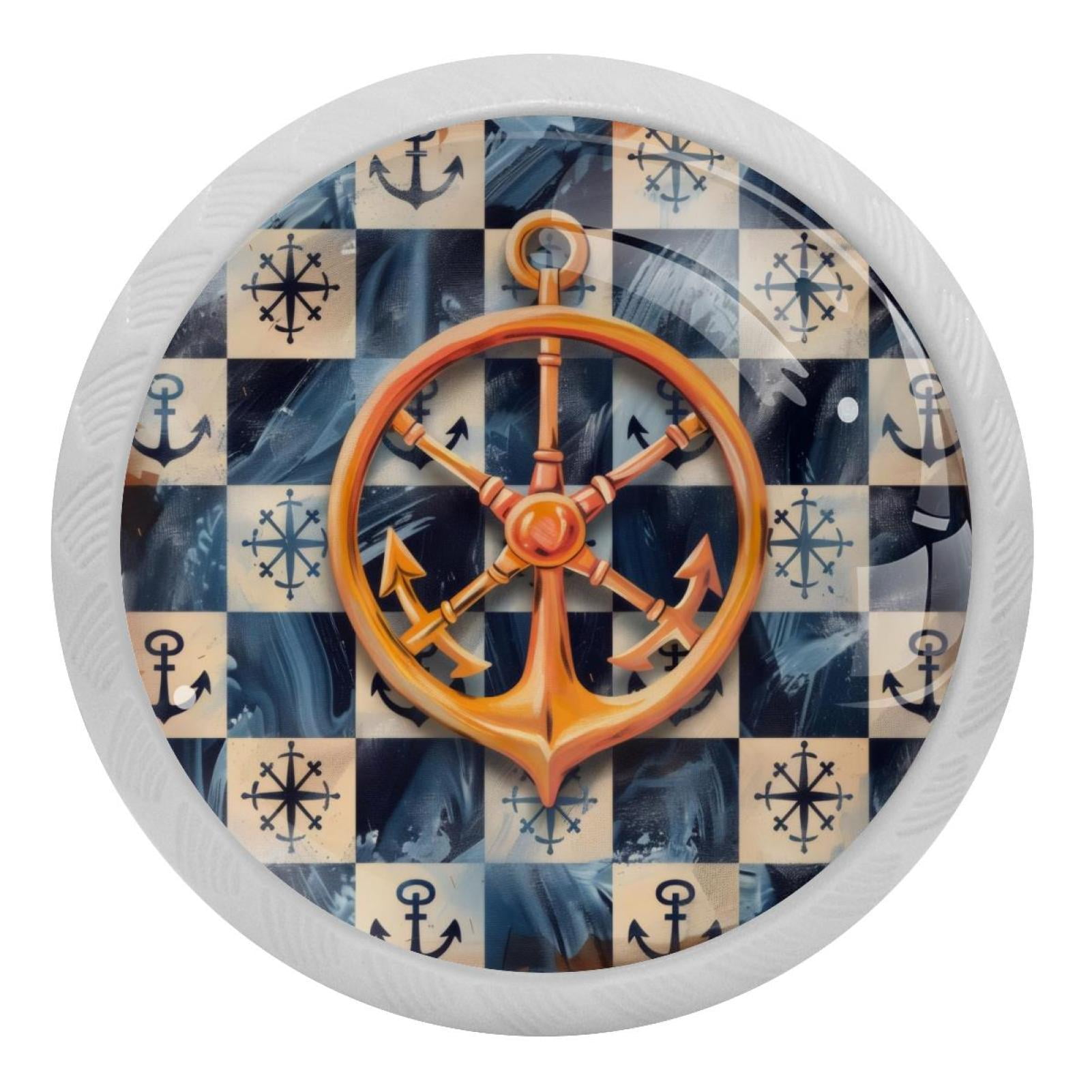 PhooArto Nautical Steering Wheel Anchor 4 PCS Crystal Glass Cabinet ...