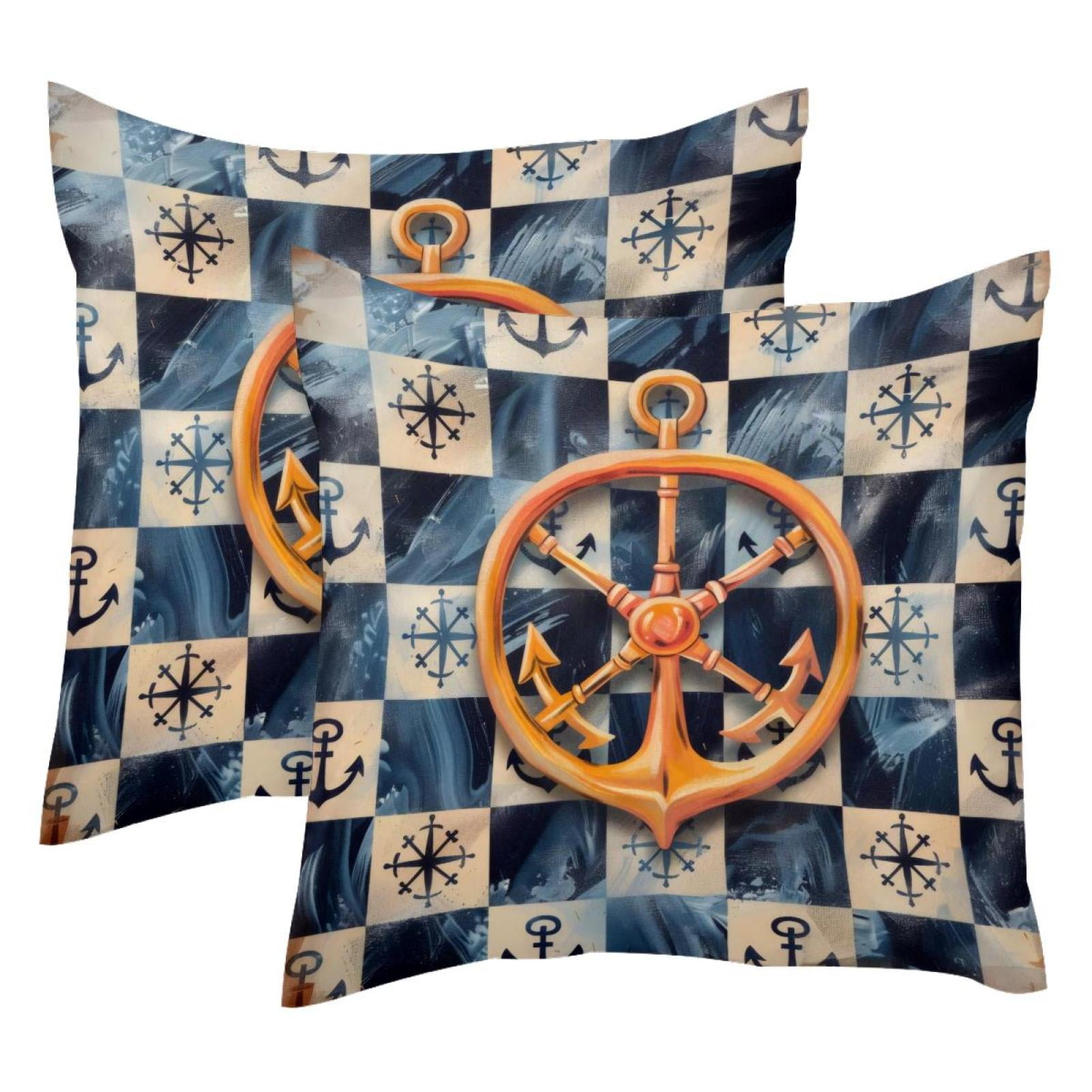 PhooArto Nautical Steering Wheel Anchor Set of 2 Throw Pillow Covers ...
