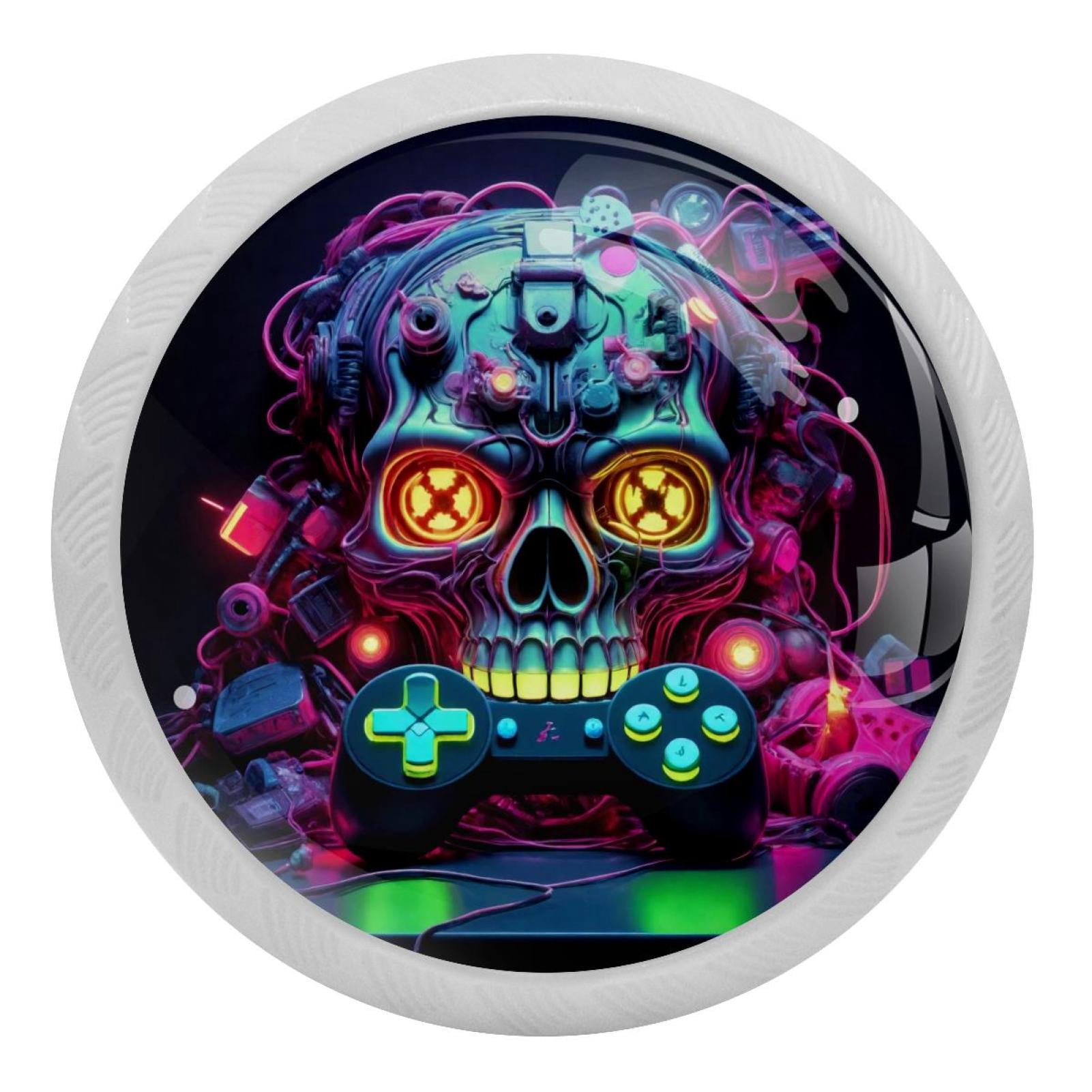 PhooArto Neon Skull Gaming Controller 4 PCS Crystal Glass Cabinet Knobs ...