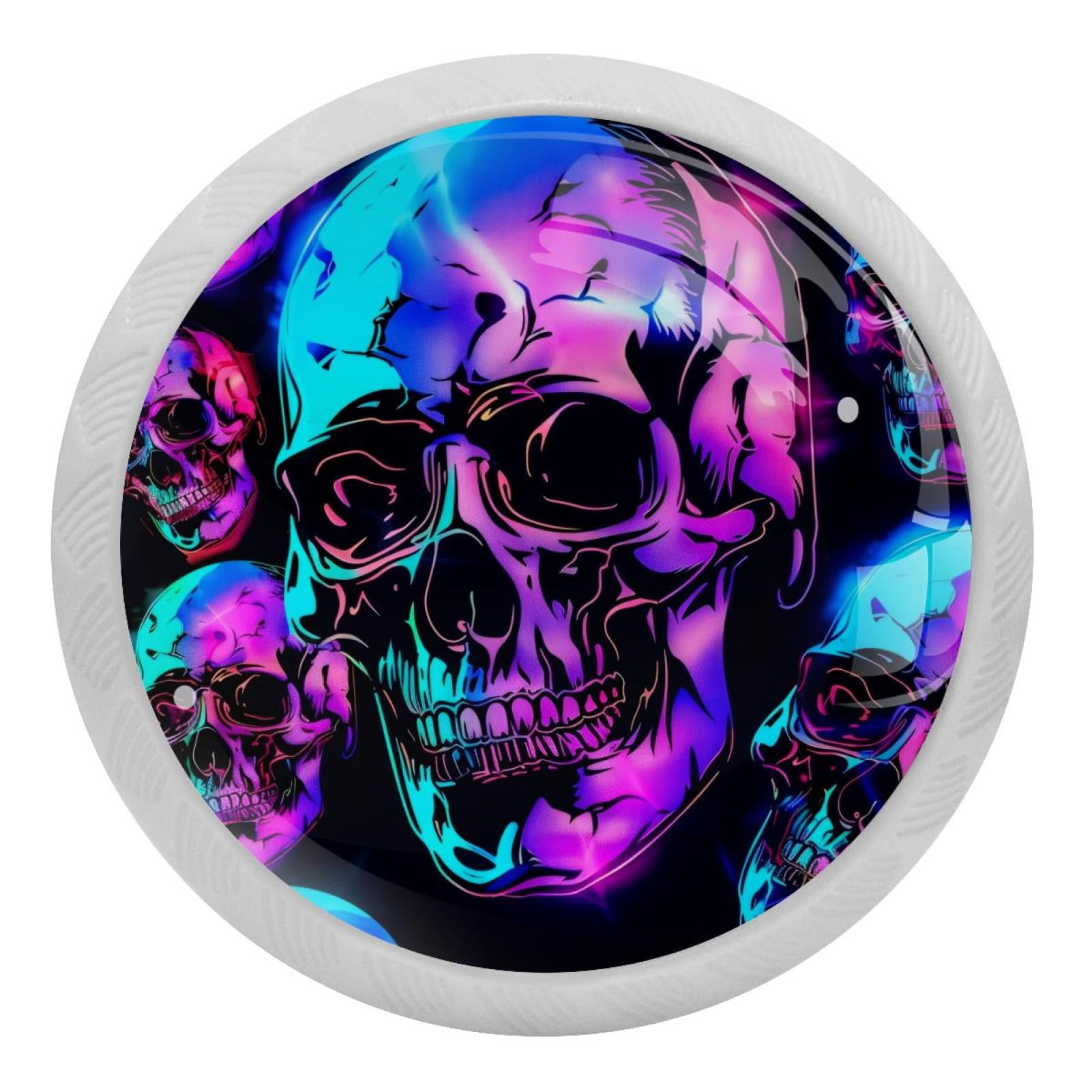 PhooArto Neon Skull Head 4 PCS Crystal Glass Cabinet Knobs, Drawer ...