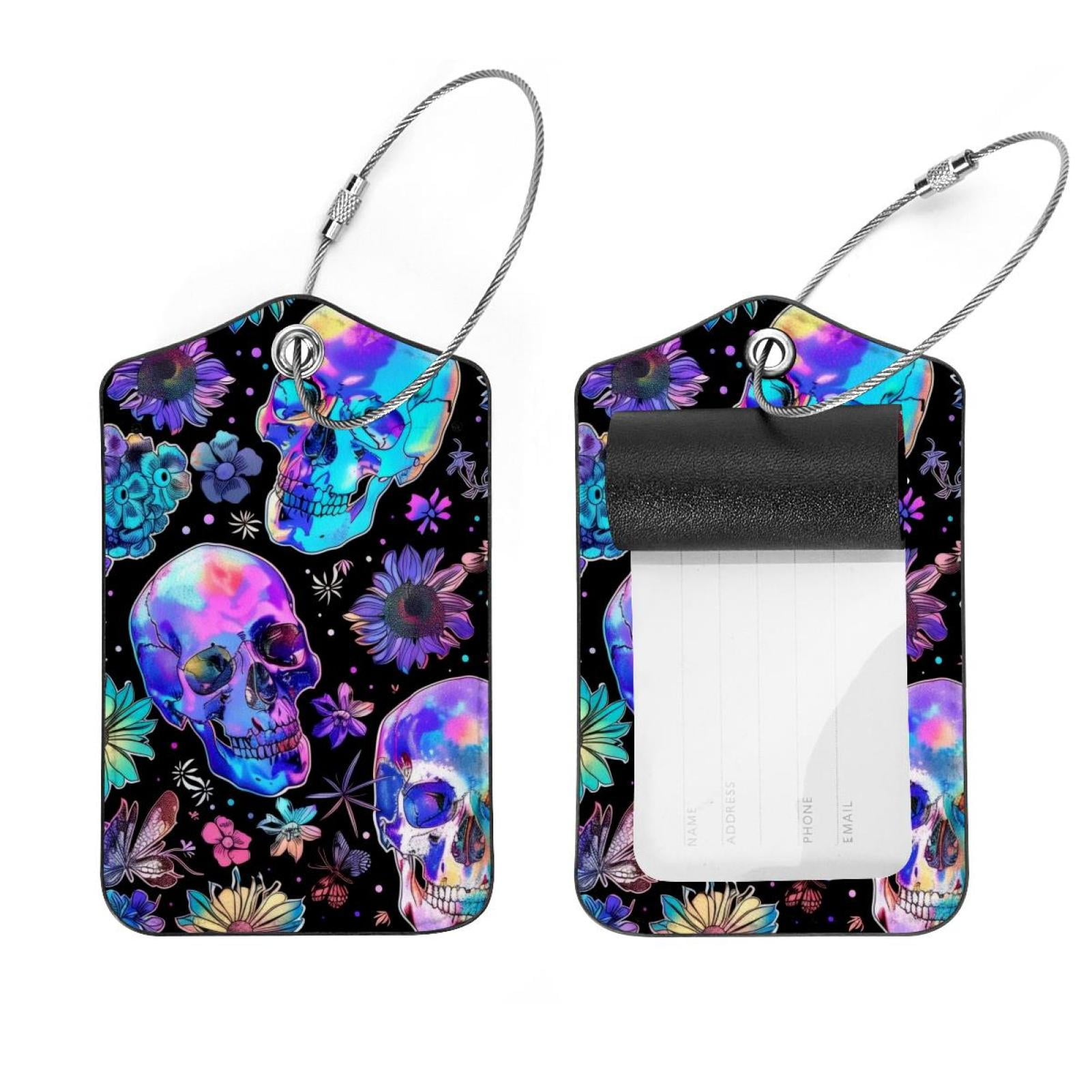 PhooArto Neon Skull and Flowers Luggage Tags with Stainless Steel Loop ...