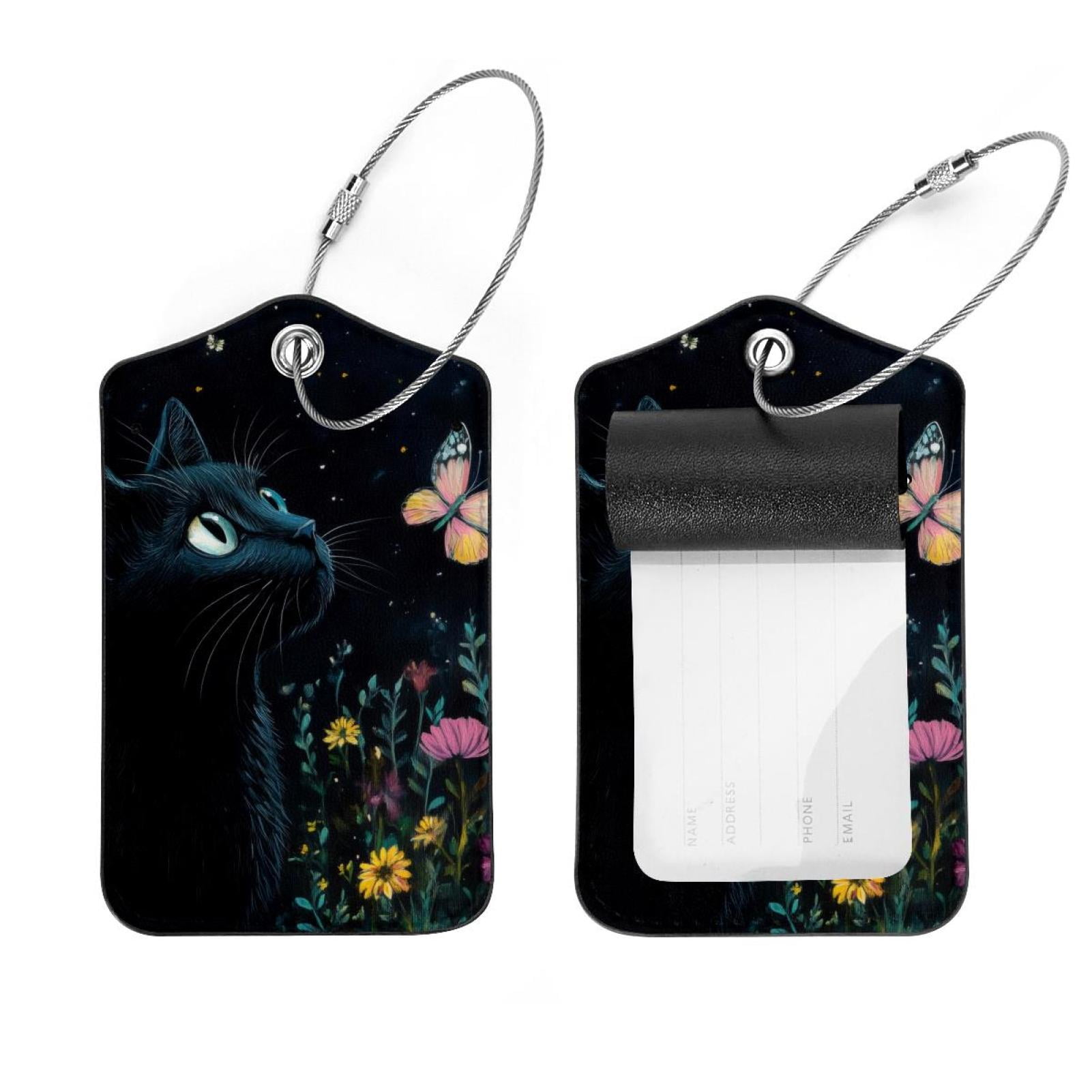 PhooArto Night Black Cat Flower Luggage Tags with Stainless Steel Loop ...