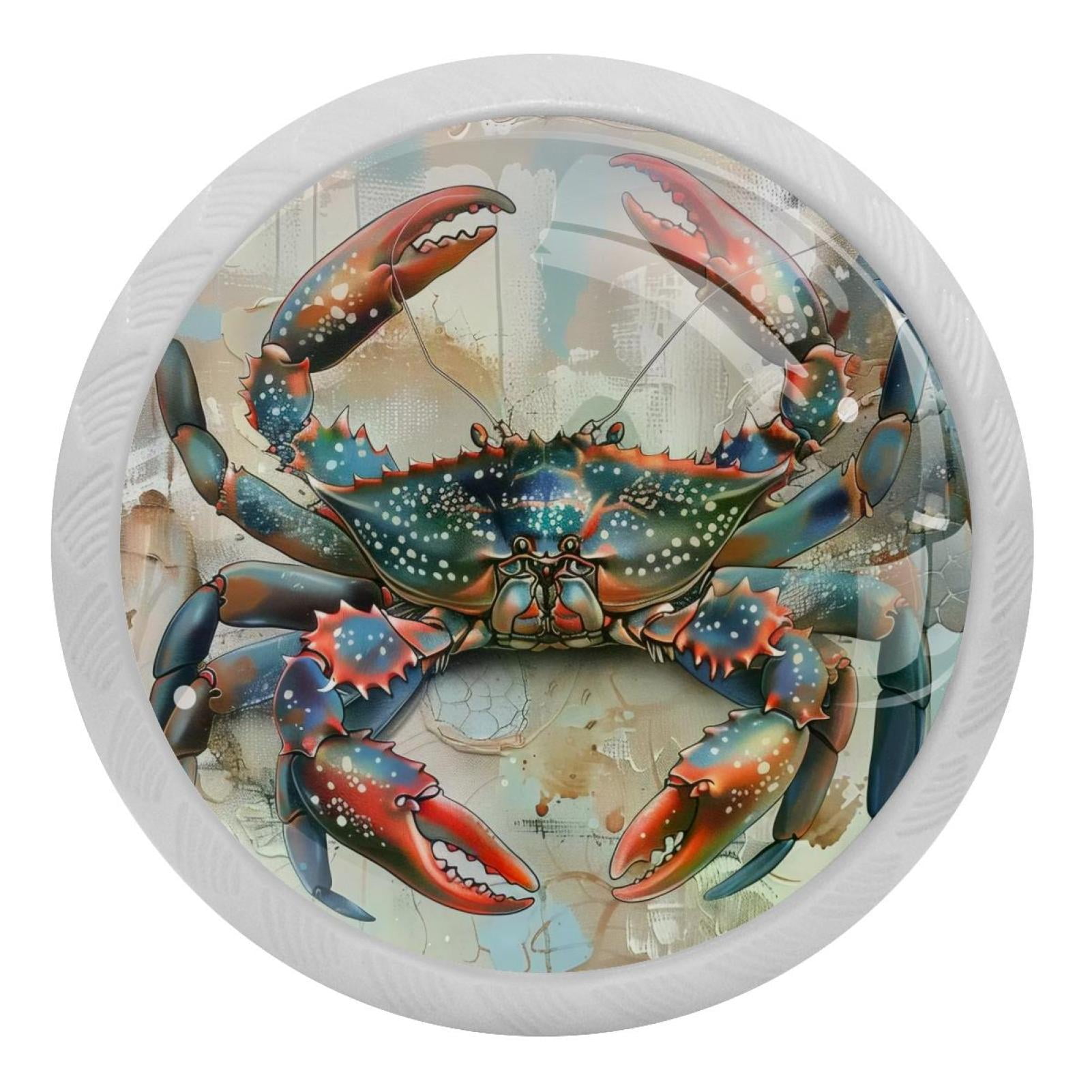 PhooArto Ocean Crab 4 PCS Crystal Glass Cabinet Knobs, Drawer Kitchen Cabinets Dresser Cupboard ...