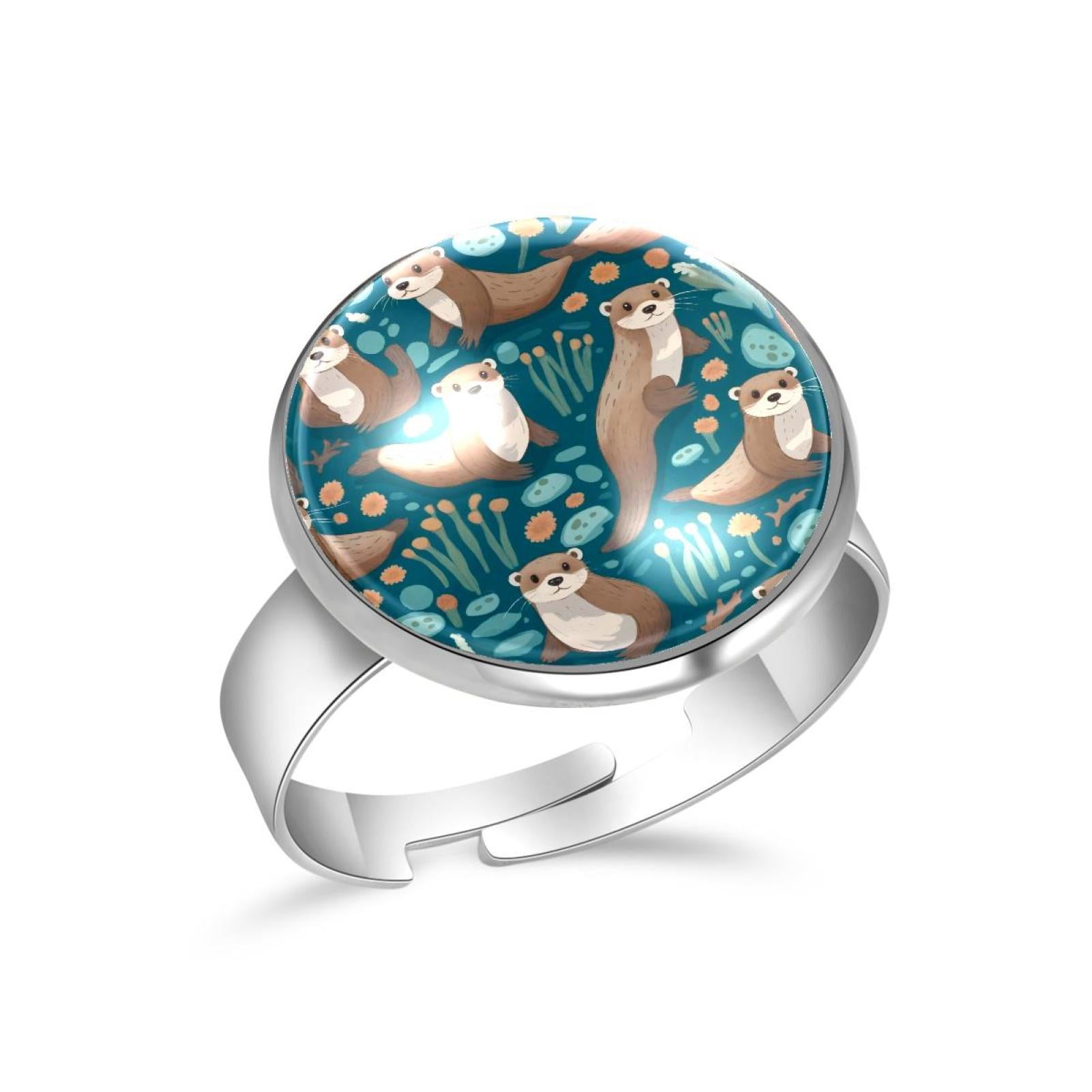 PhooArto Otter Pattern Stainless Steel Rings for Women, Open Adjustable ...