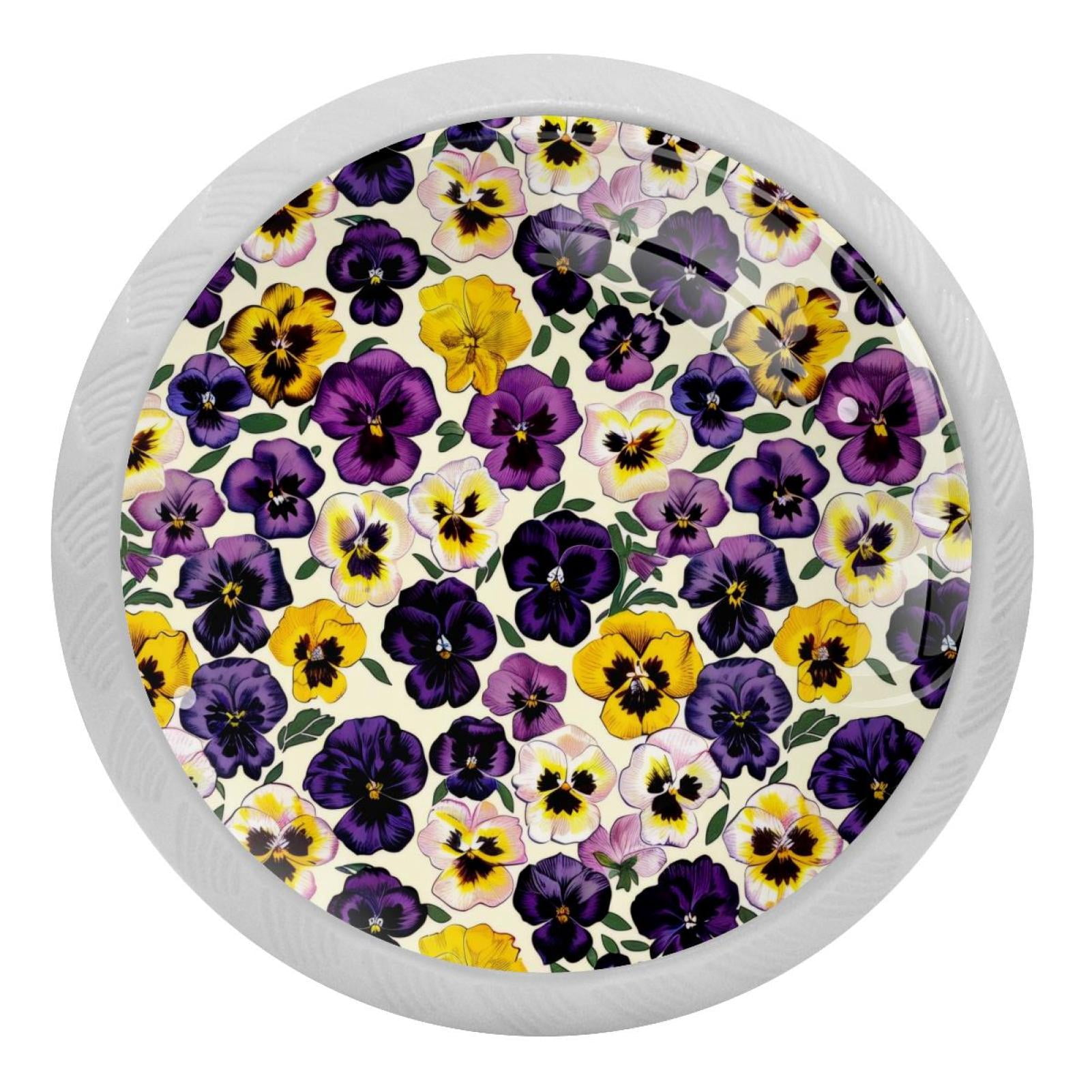 PhooArto Pansy Flowers Skull Pattern 4 PCS Crystal Glass Cabinet Knobs ...