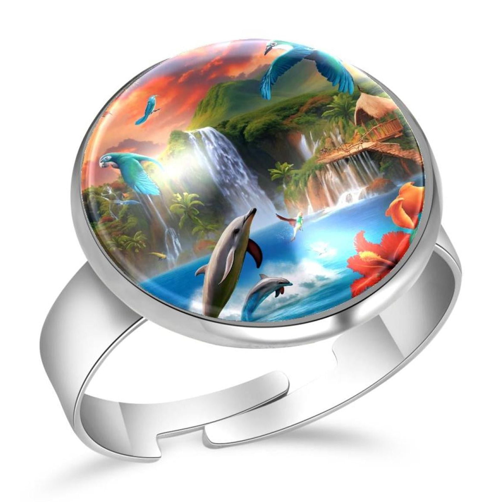 PhooArto Parrots Dolphins and Waterfall Stainless Steel Rings for Women ...