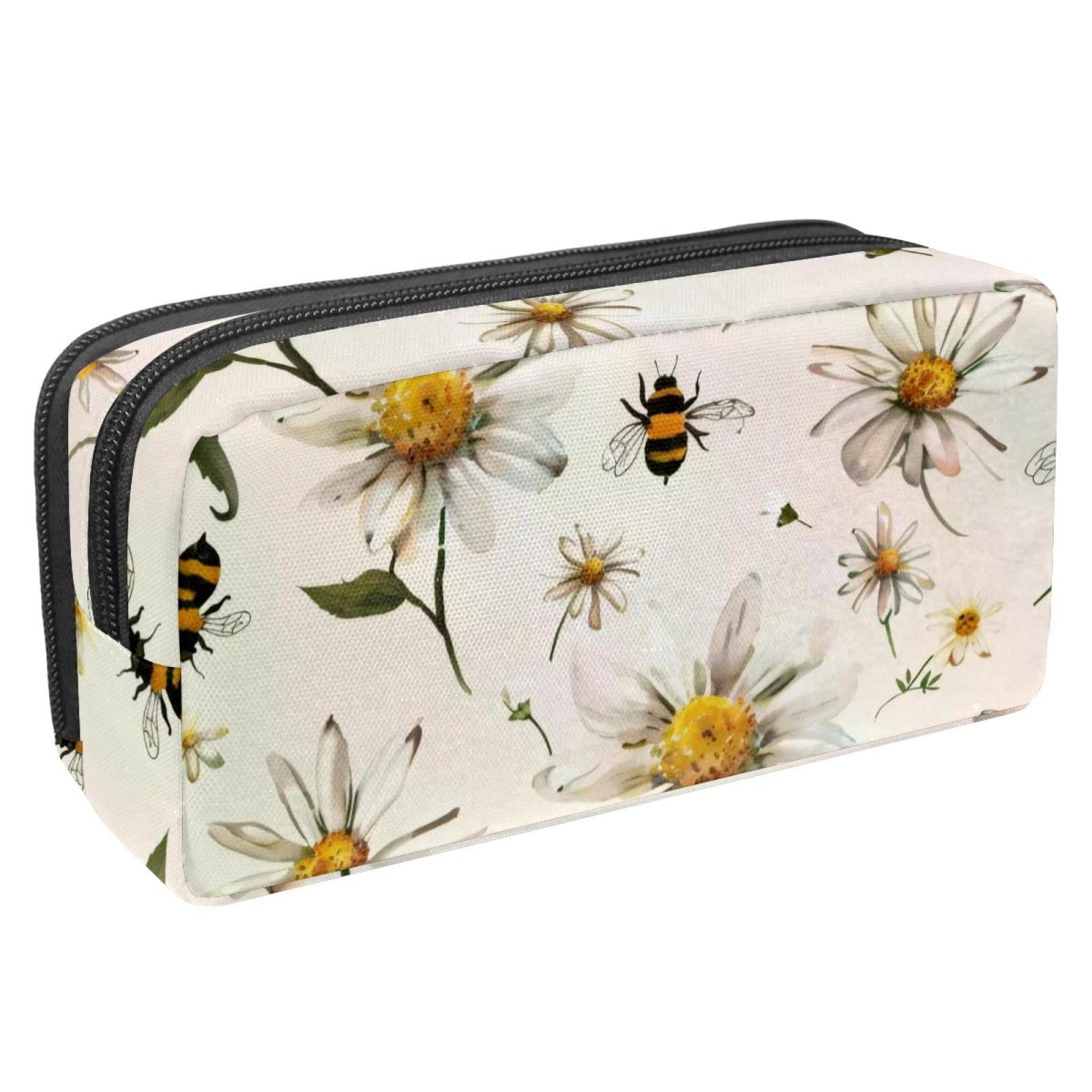 PhooArto Pencil Case, Bees and Daisy Flower Large Capacity Pencil Pouch ...