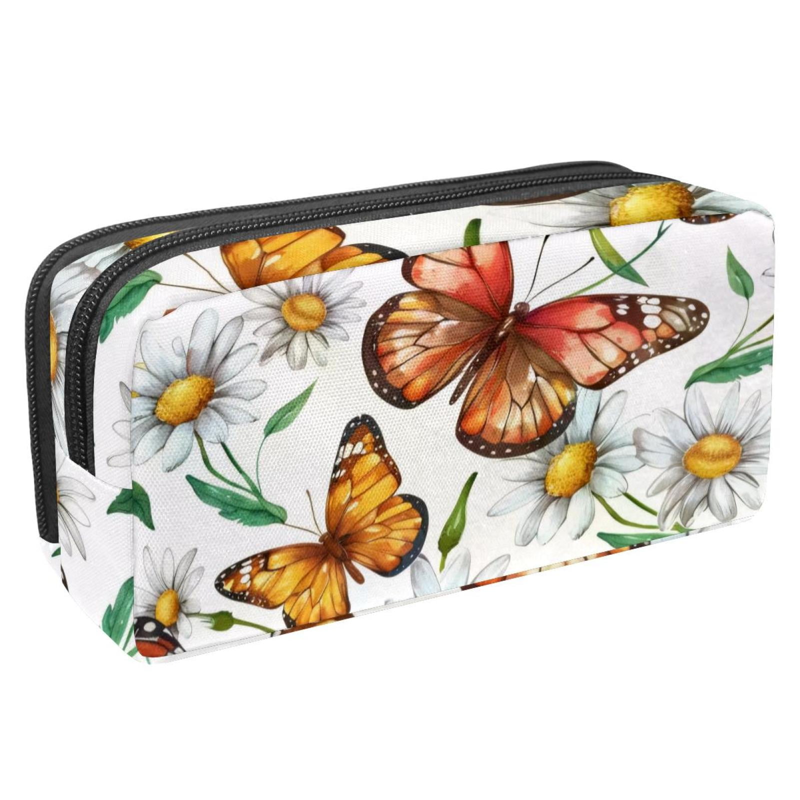 PhooArto Pencil Case, Butterflies Daisy Flowers Pattern Large Capacity ...