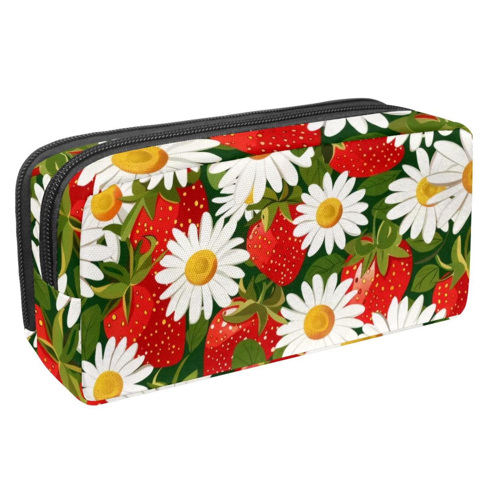 PhooArto Pencil Case, Daisy Flowers Strawberry Patterns Large Capacity ...