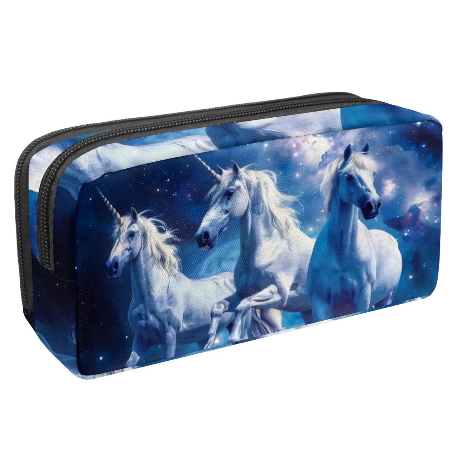 PhooArto Pencil Case, Unicorns in Blue Galaxy Large Capacity Pencil Pouch Stationery Pen Bag ...
