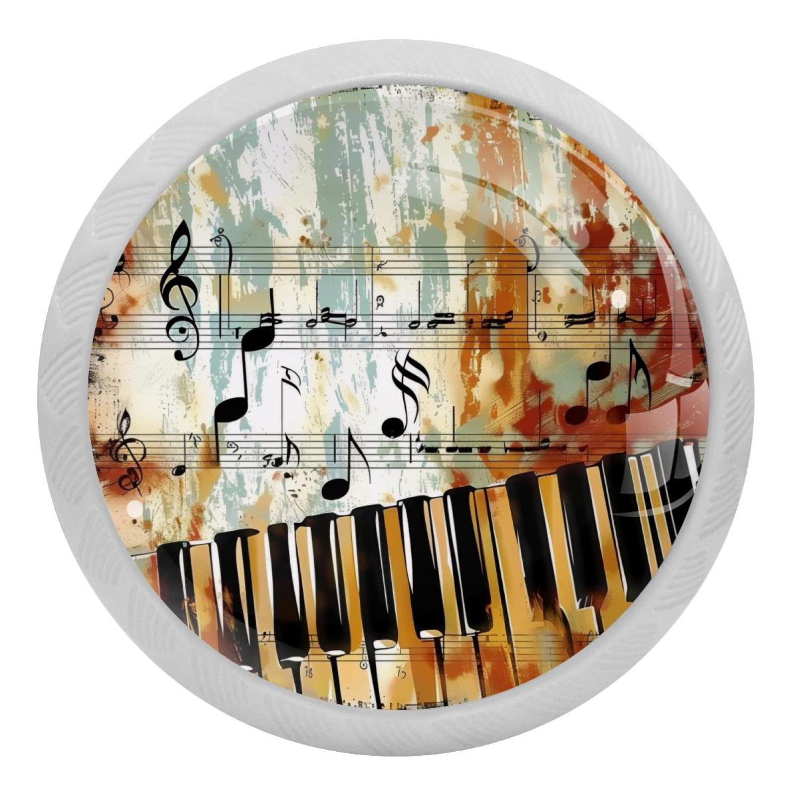 PhooArto Piano Music Notes Print 4 PCS Crystal Glass Cabinet Knobs ...