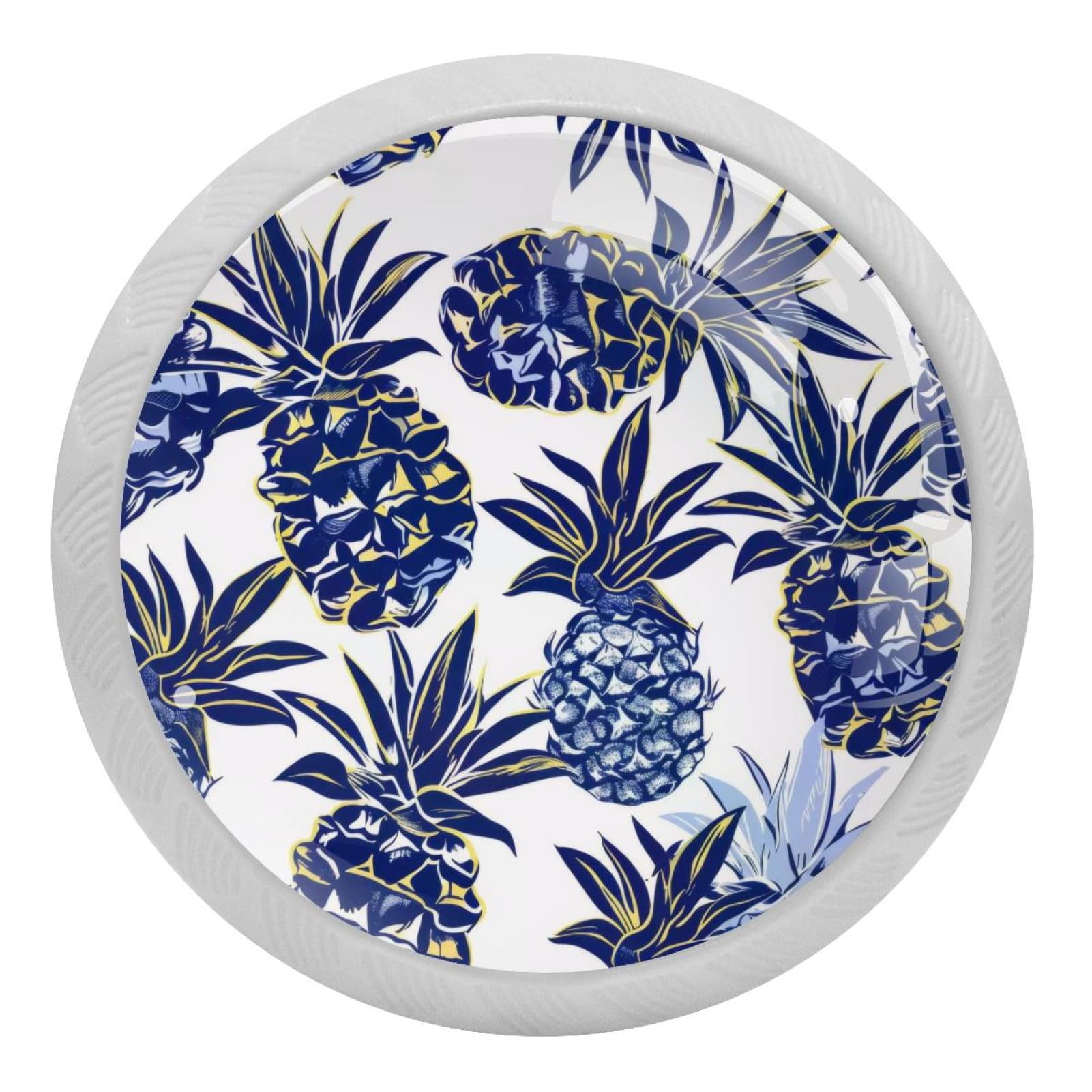 PhooArto Pineapple Navy Blue Pattern 4 PCS Crystal Glass Cabinet Knobs ...