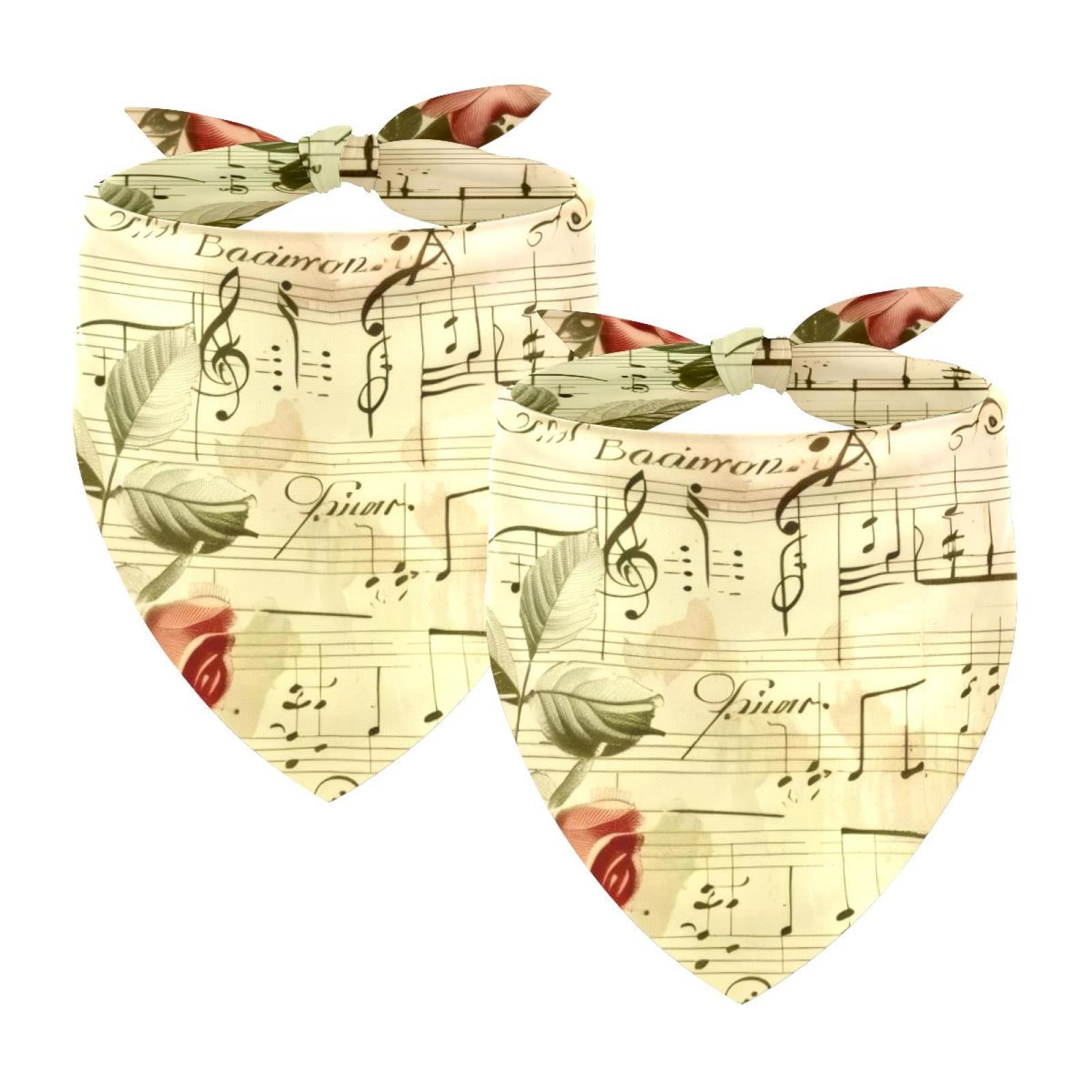PhooArto Pink Rose Flower Music Notes Pattern Dog Bandanas, 2 Pack Soft ...