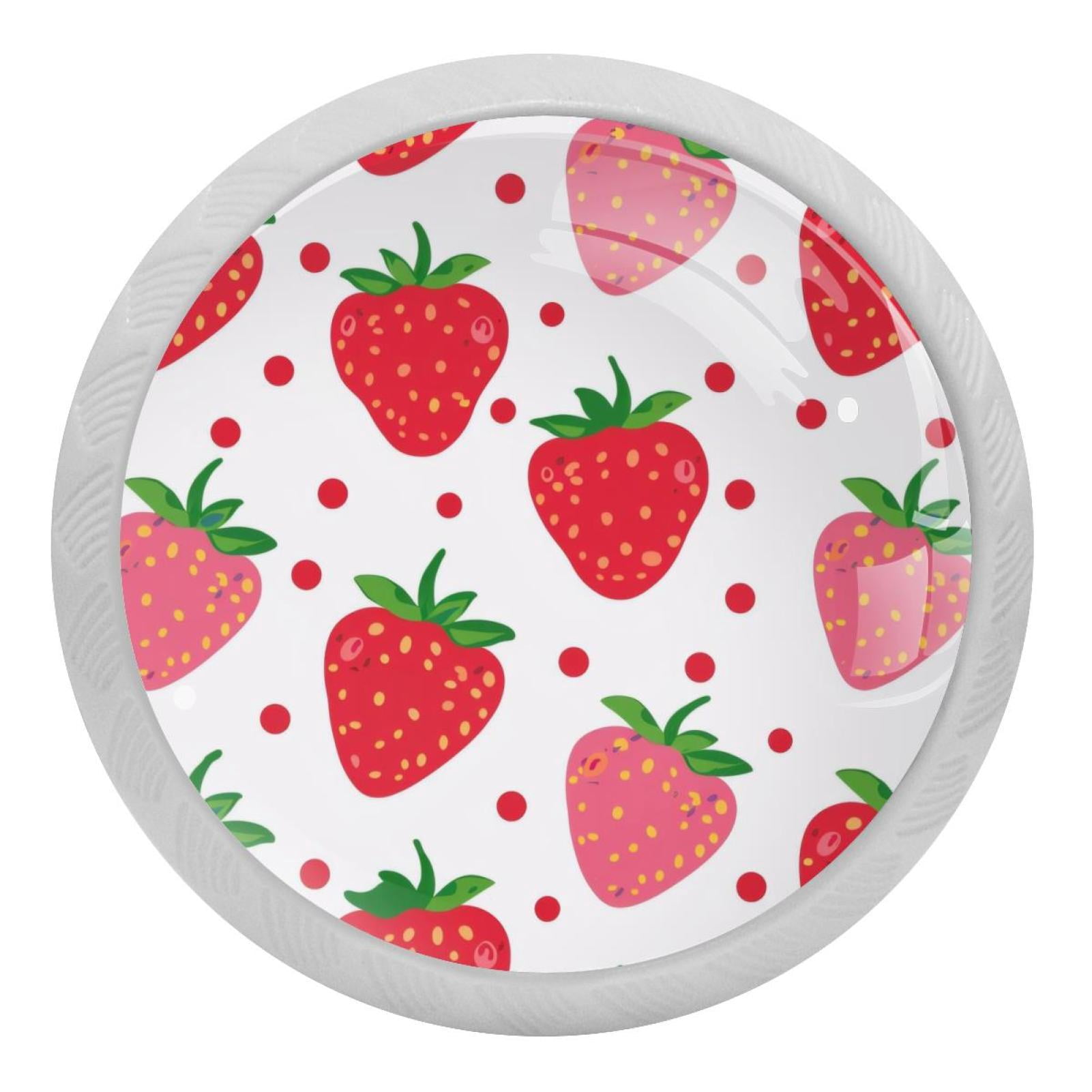 PhooArto Pink Strawberries Pattern 4 PCS Crystal Glass Cabinet Knobs ...