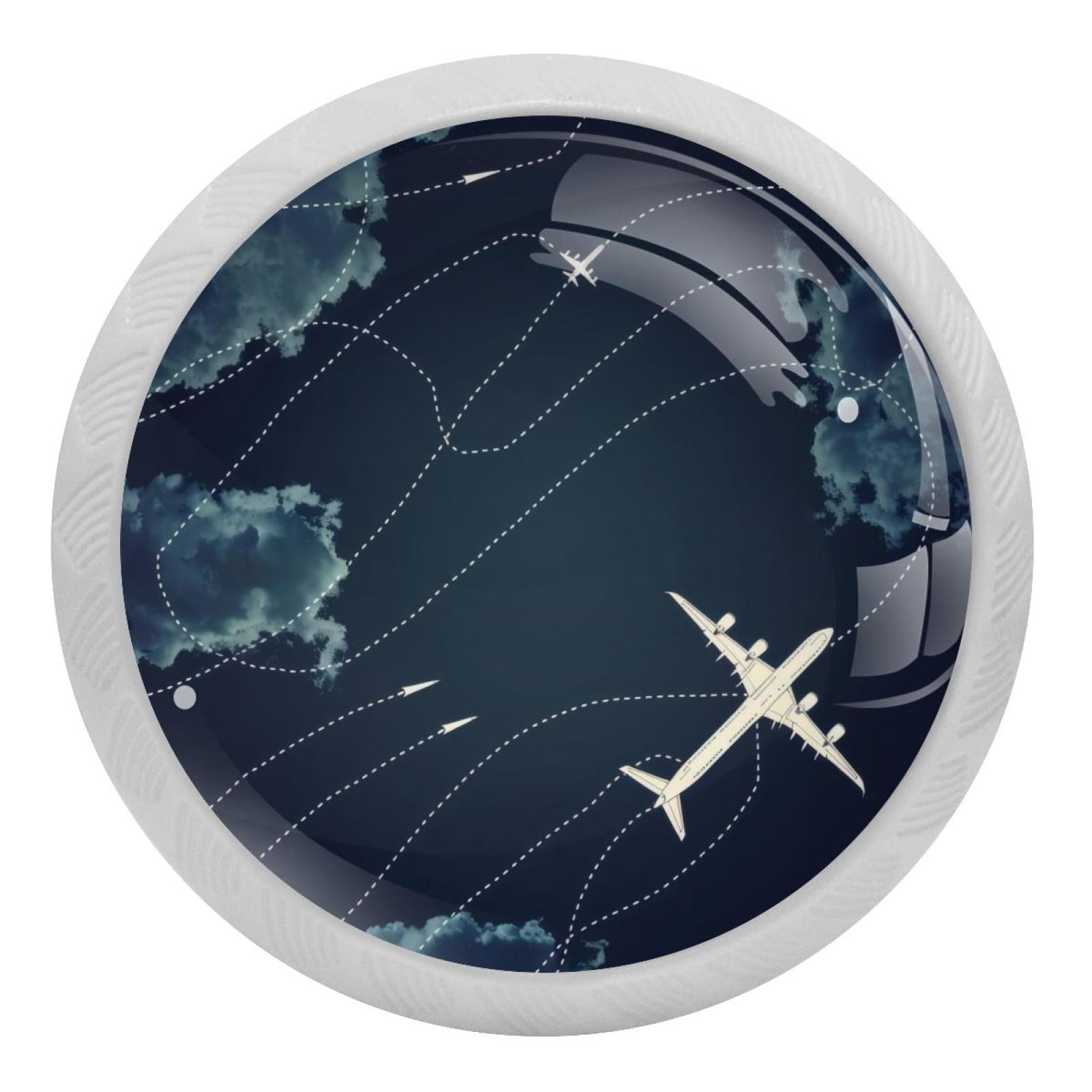 PhooArto Plane with Dashed Path Lines Airplane Sky 4 PCS Crystal Glass ...