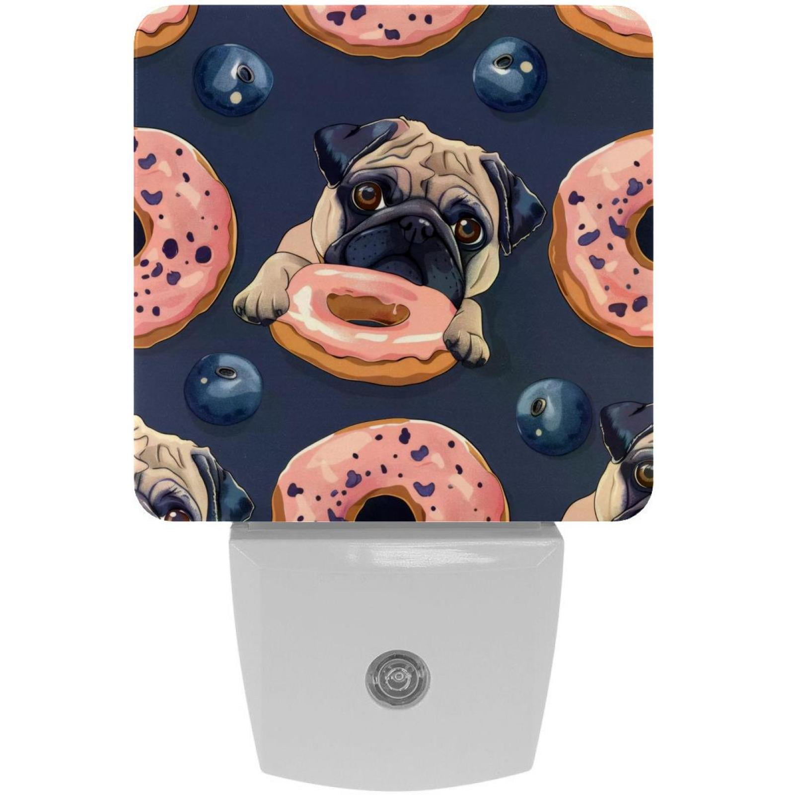 PhooArto Pug Dog Eating Donuts Pattern Plug in LED Night Light Auto ...