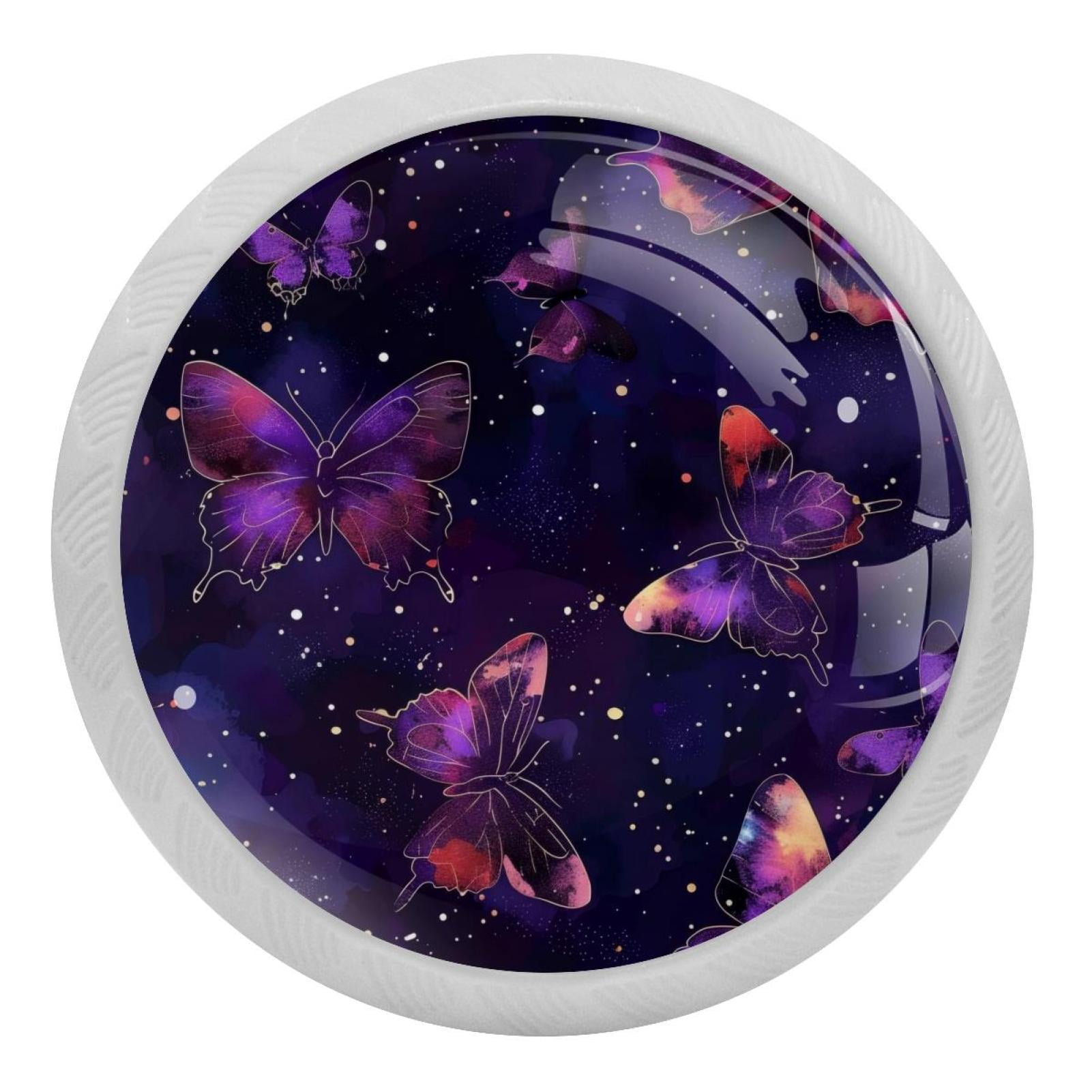 PhooArto Purple Galaxy Butterflies 4 PCS Crystal Glass Cabinet Knobs ...