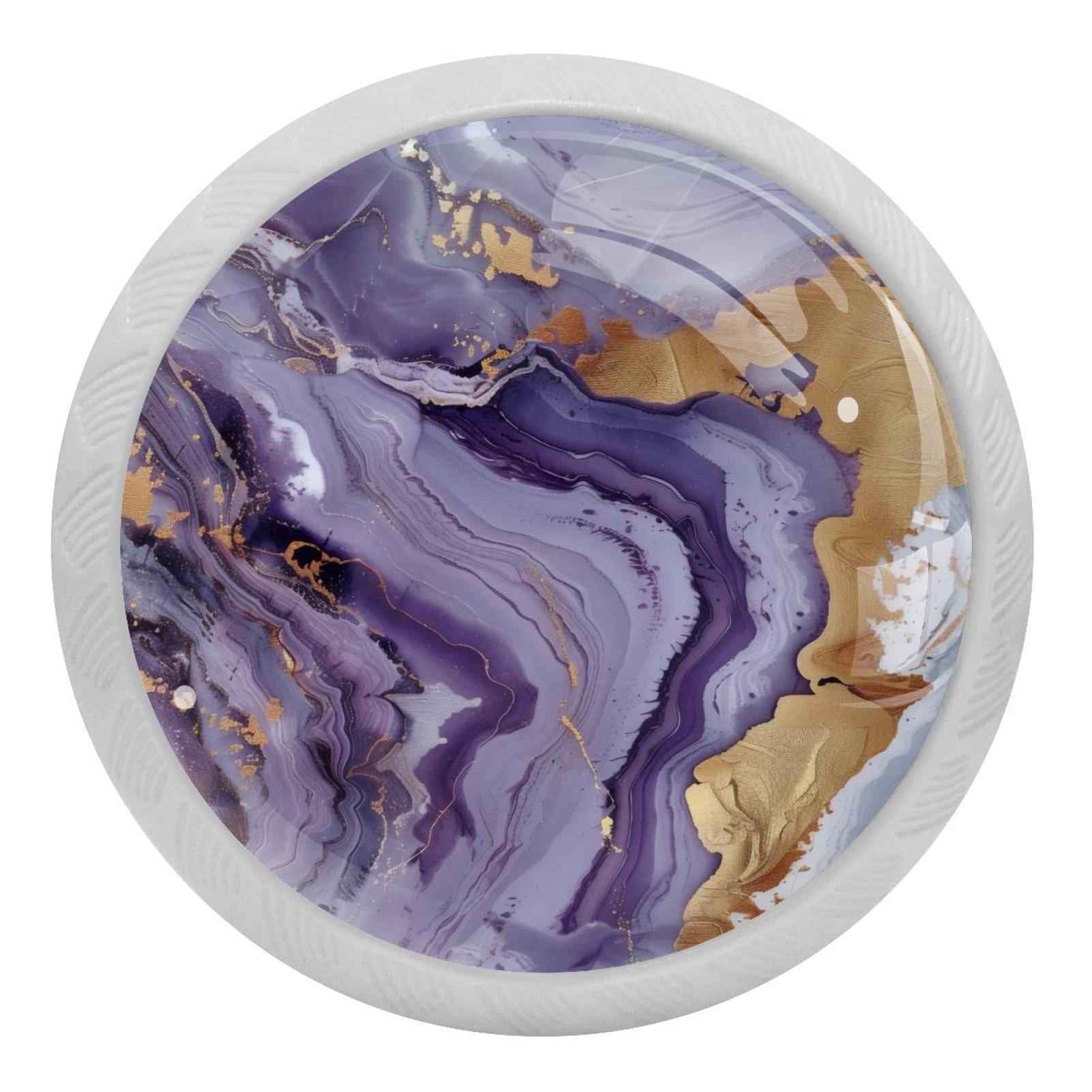 PhooArto Purple Gold Marble Texture 4 PCS Crystal Glass Cabinet Knobs ...