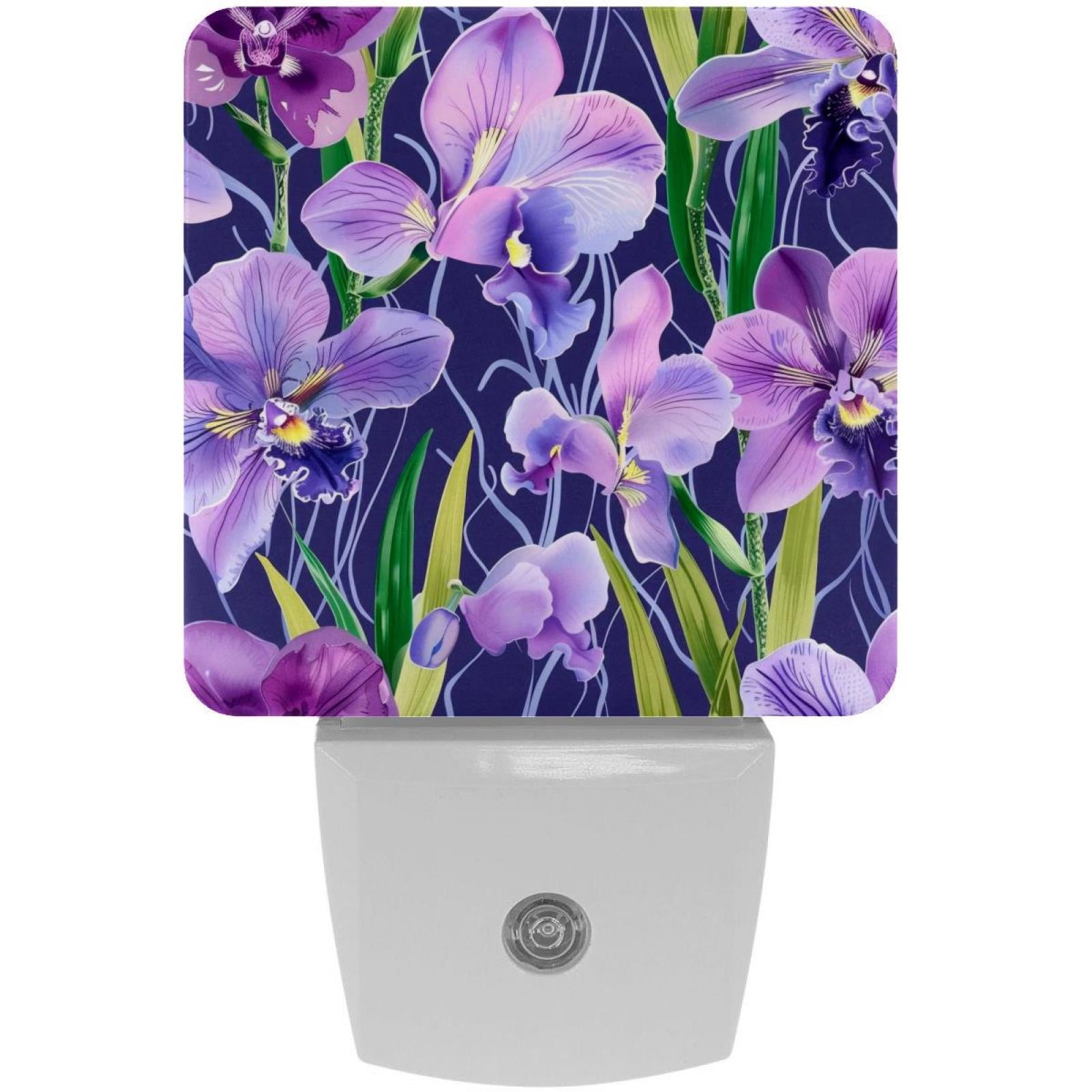 PhooArto Purple Orchid Pattern Plug in LED Night Light Auto Sensor Dusk ...