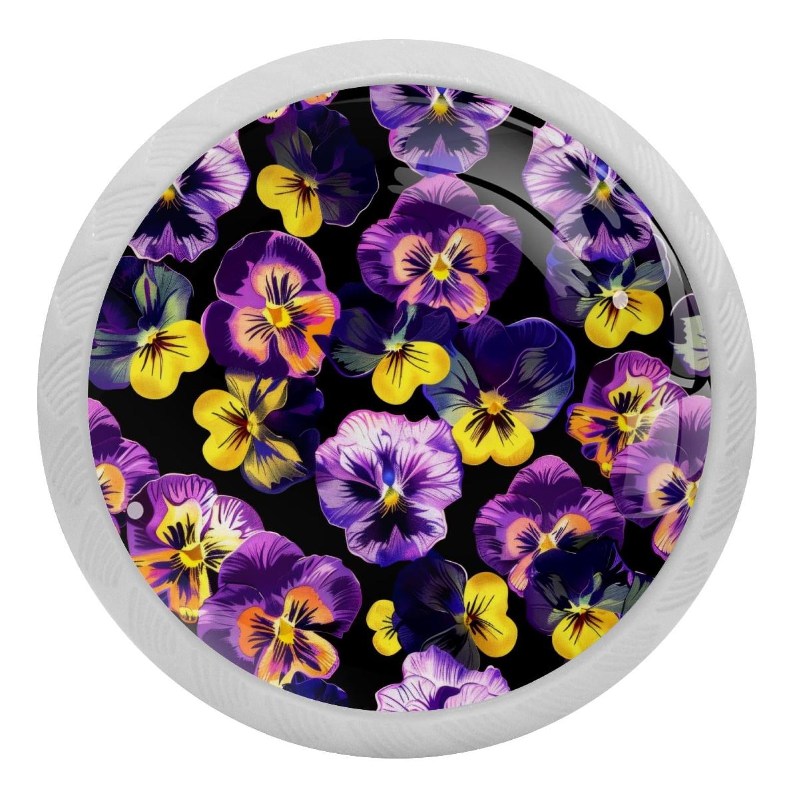 PhooArto Purple Pansy Floral Skull Pattern 4 PCS Crystal Glass Cabinet ...