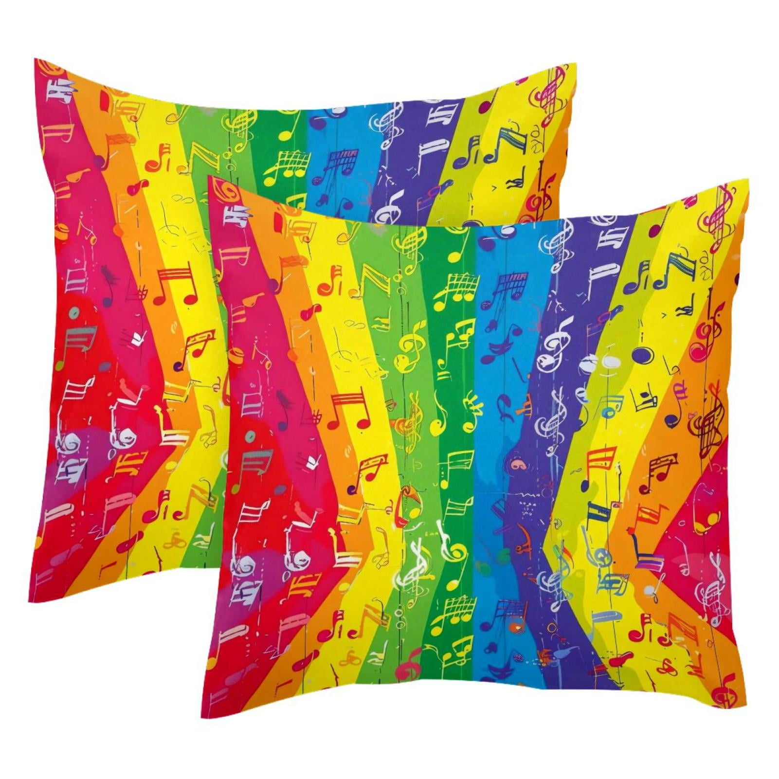 PhooArto Rainbow Background Music Notes Set of 2 Throw Pillow Covers ...