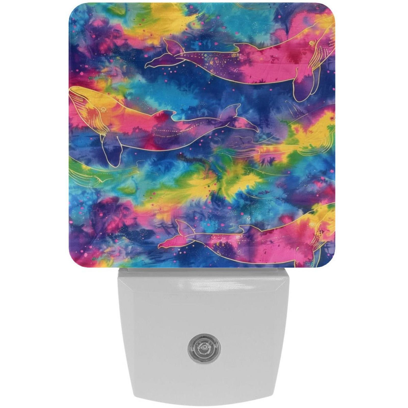 PhooArto Rainbow Tie Dye Whale Pattern Plug in LED Night Light Auto ...