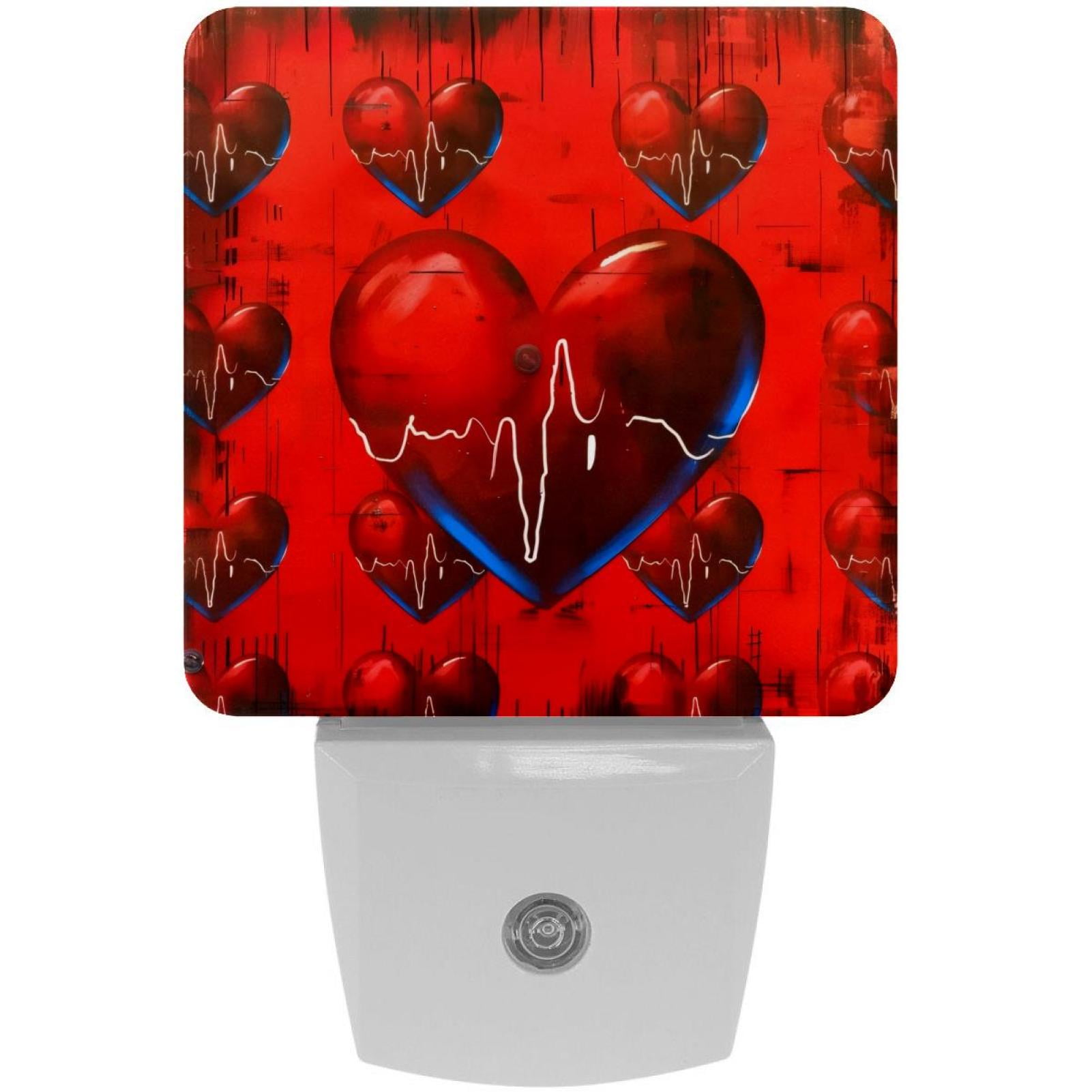 PhooArto Red Heart Heartbeat Pattern Plug in LED Night Light Auto ...