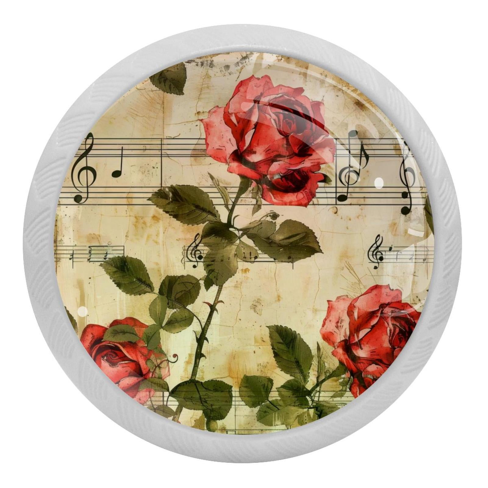 PhooArto Red Rose Flower Music Notes Pattern 4 PCS Crystal Glass ...