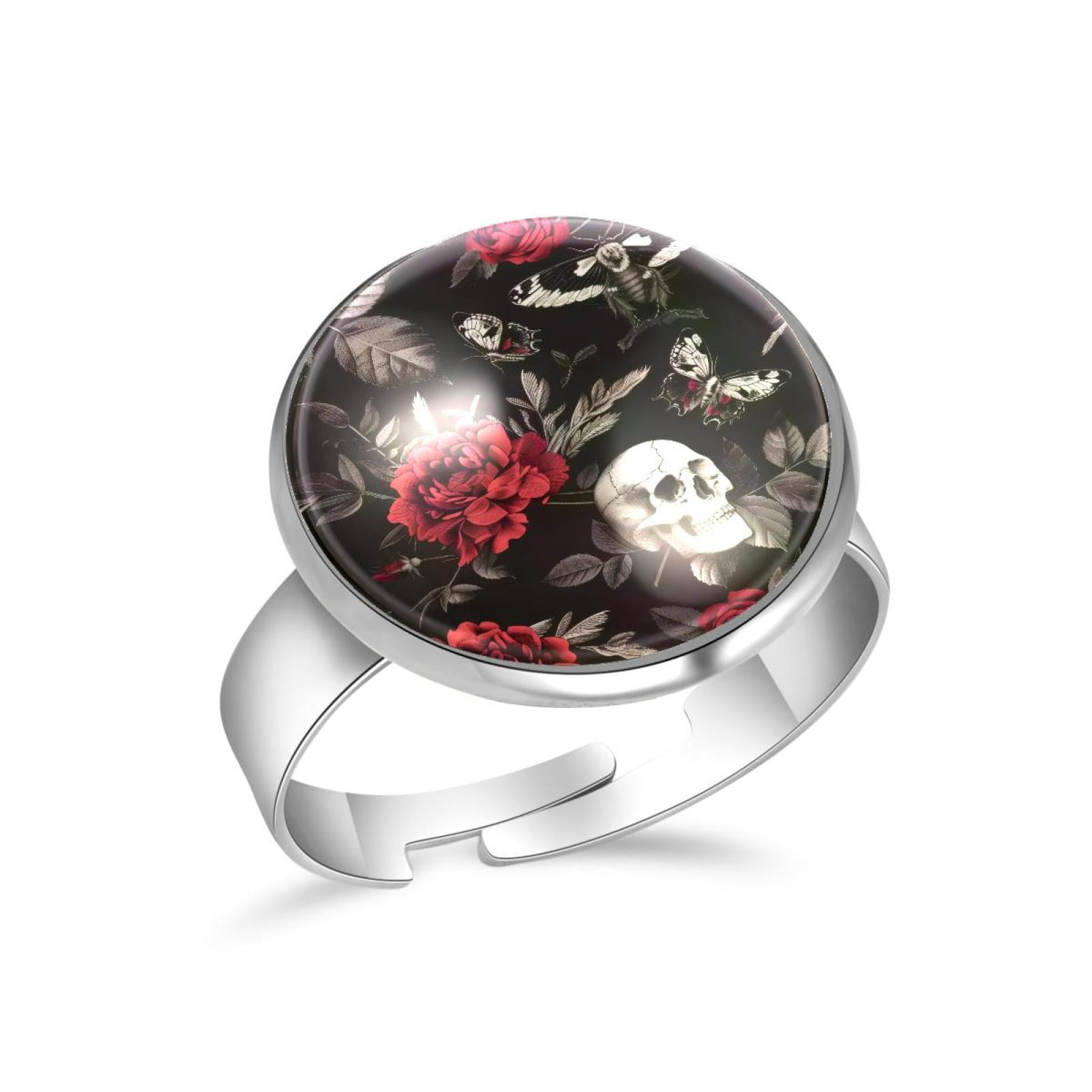 PhooArto Red Rose Skull Hawk Moth Pattern Stainless Steel Rings for ...