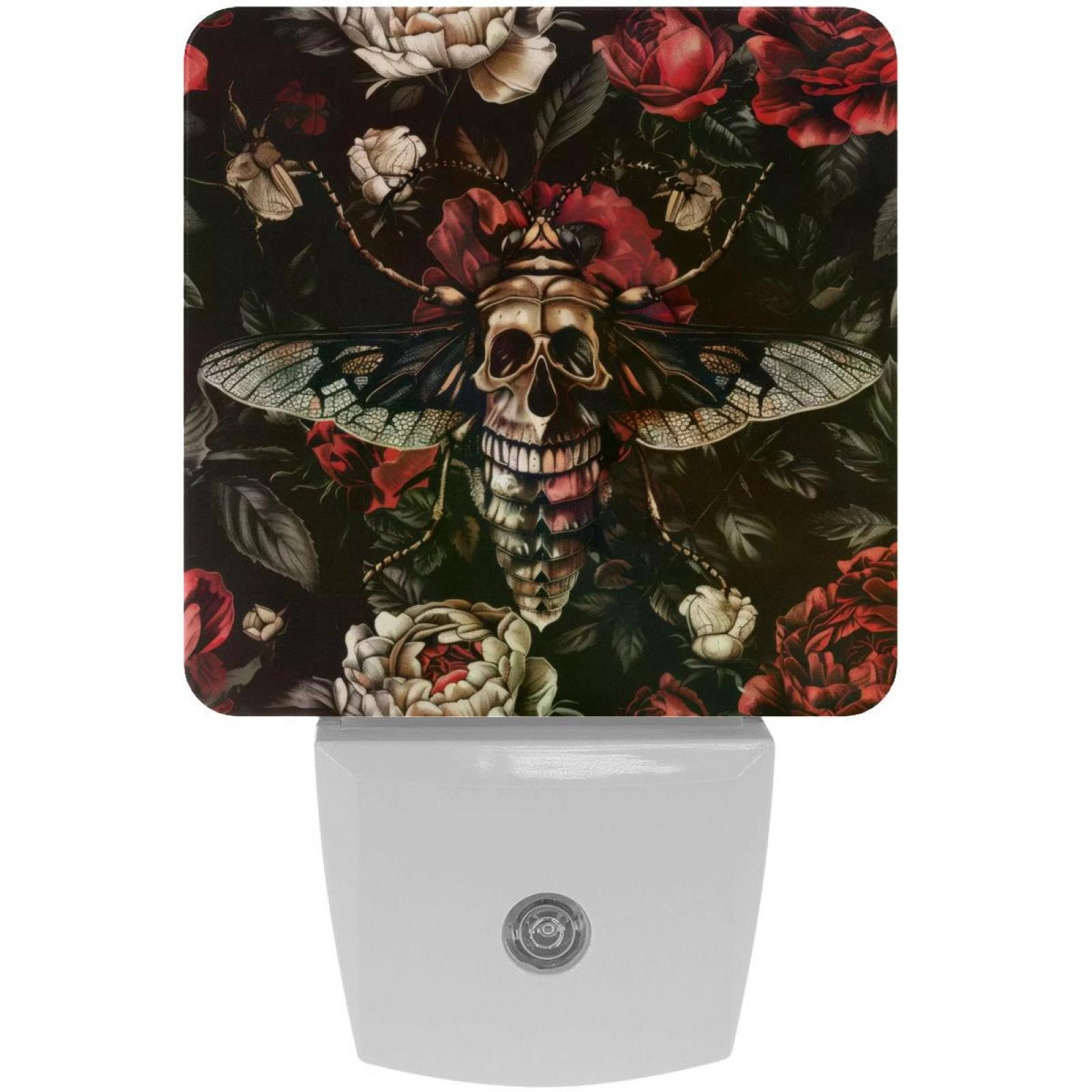 PhooArto Red Rose Skull Hawk Moth Patterns Plug in LED Night Light Auto ...
