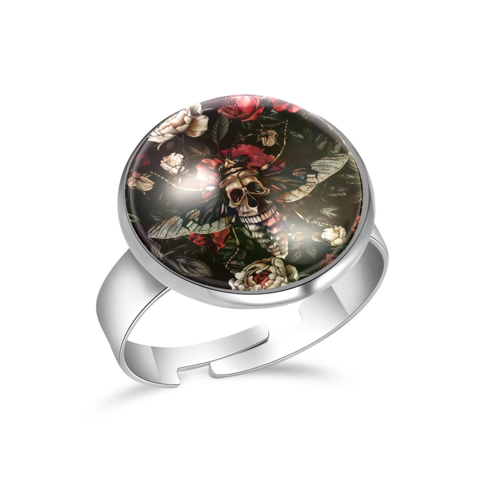 PhooArto Red Rose Skull Hawk Moth Patterns Stainless Steel Rings for ...