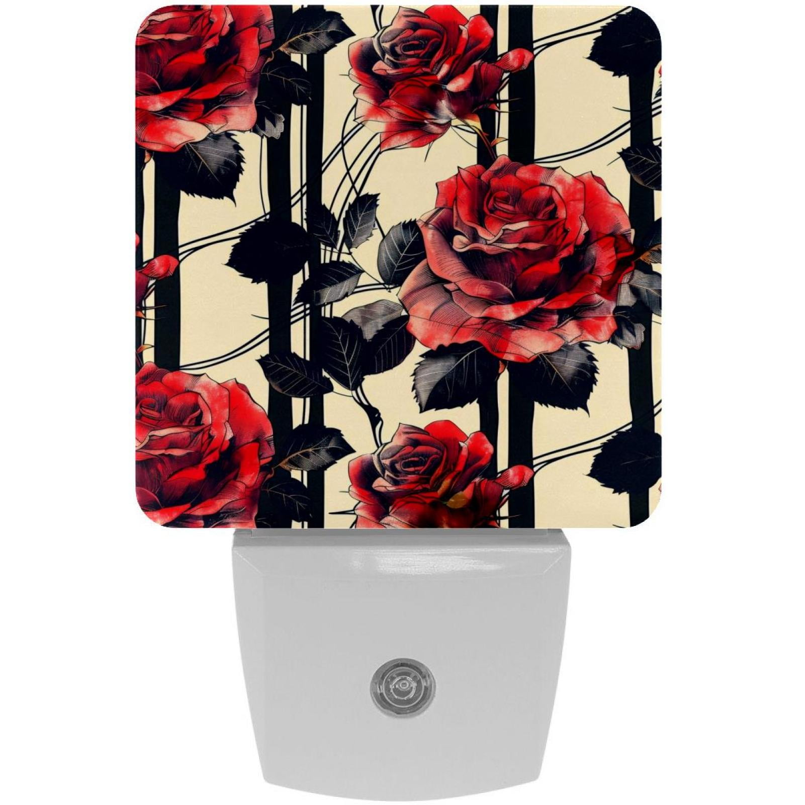 PhooArto Red Roses Lines Pattern Plug in LED Night Light Auto Sensor ...