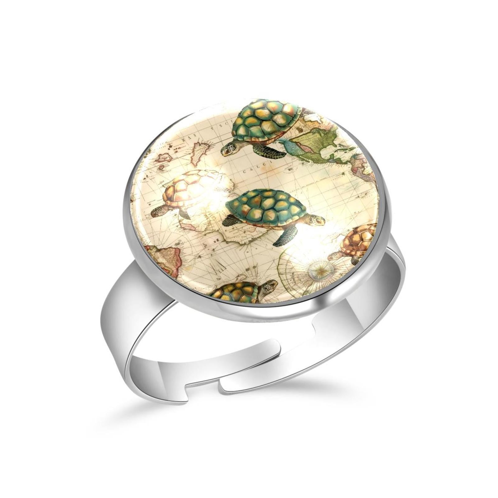 PhooArto Retro Map Cute Sea Turtle Stainless Steel Rings for Women ...