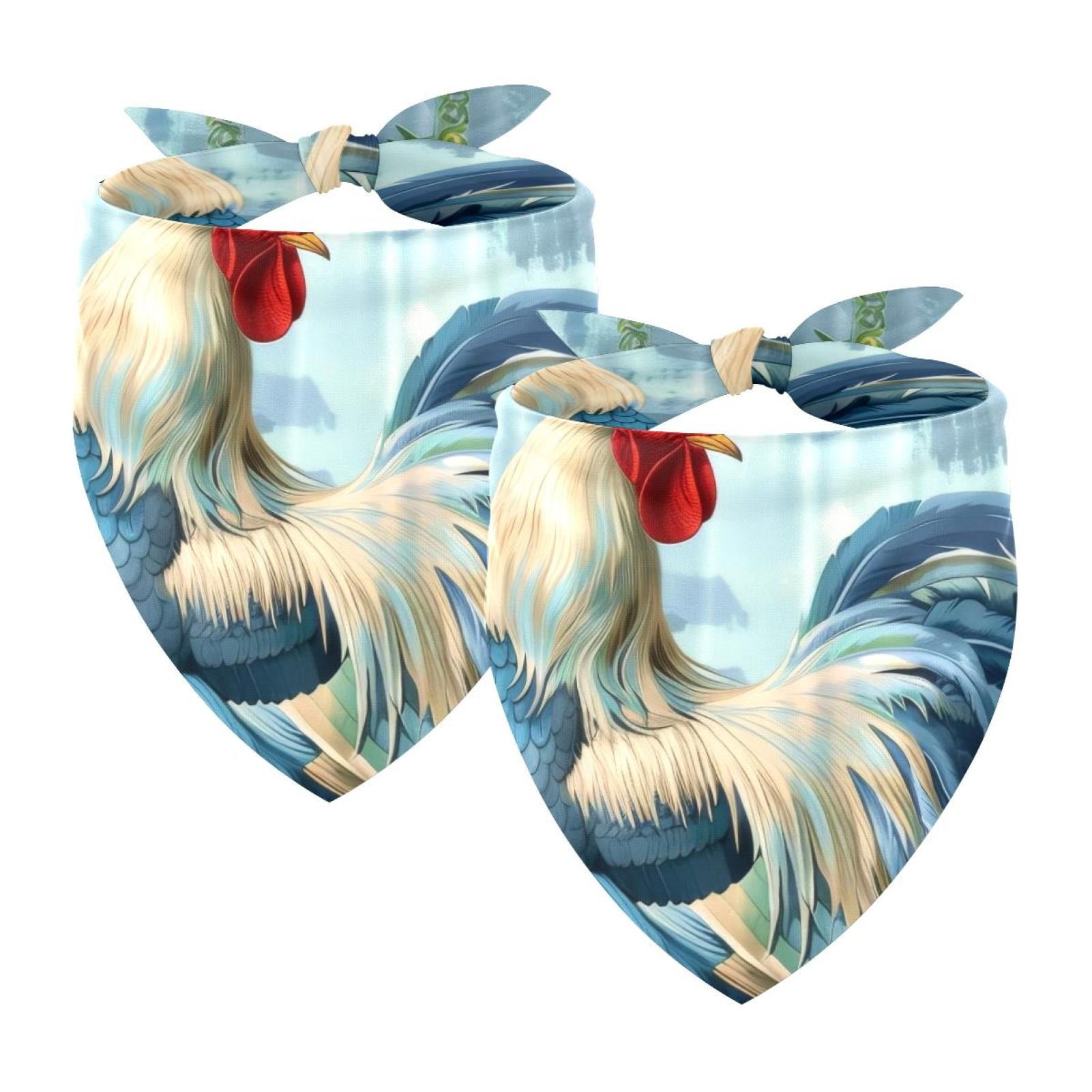 PhooArto Rooster Flower Blue Background Dog Bandanas, 2 Pack Soft ...