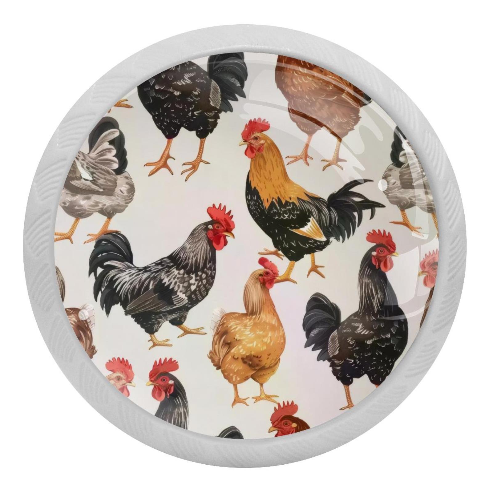 PhooArto Rooster Hen Chicken Pattern 4 PCS Crystal Glass Cabinet Knobs ...