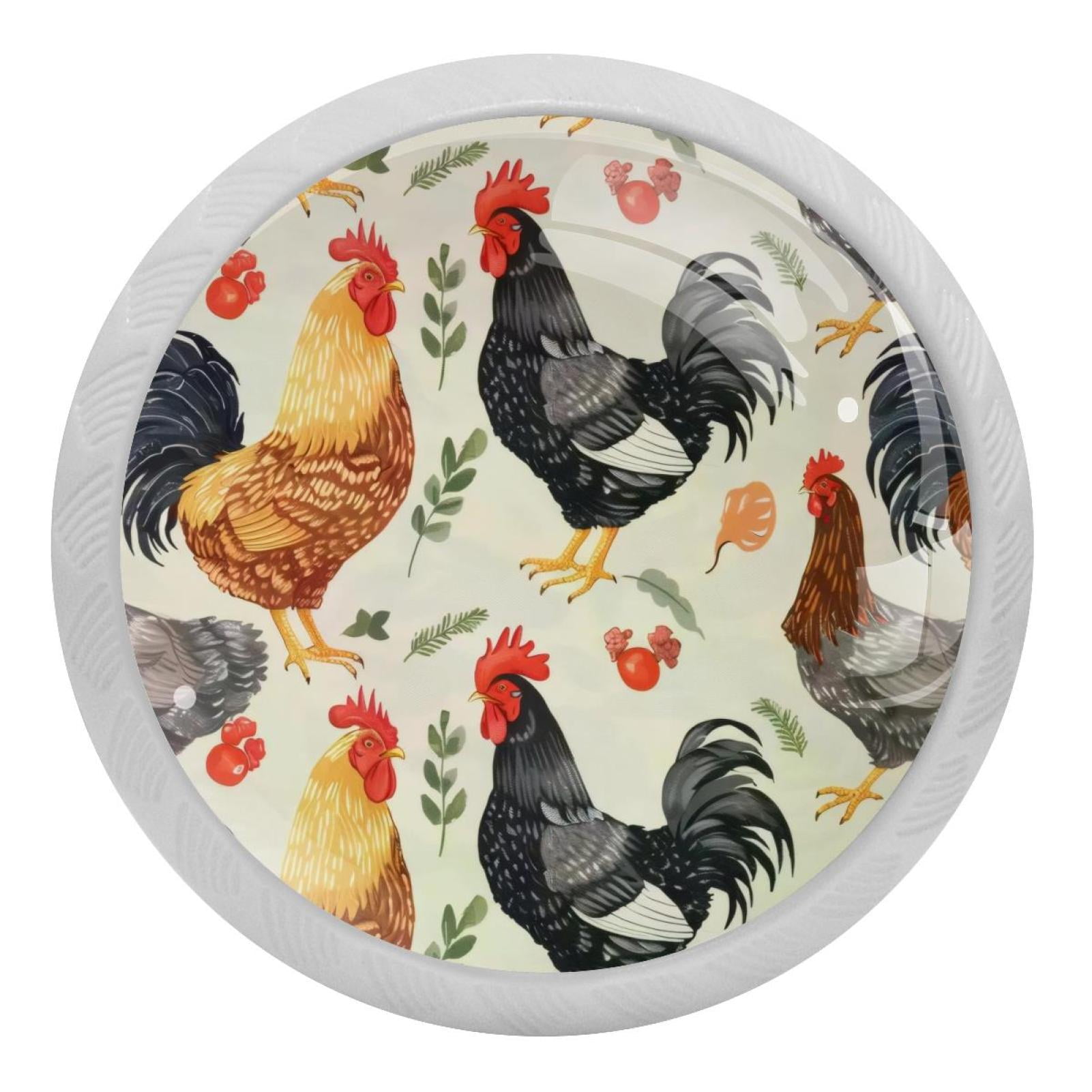 PhooArto Roosters Hens Chicken Pattern 4 PCS Crystal Glass Cabinet ...