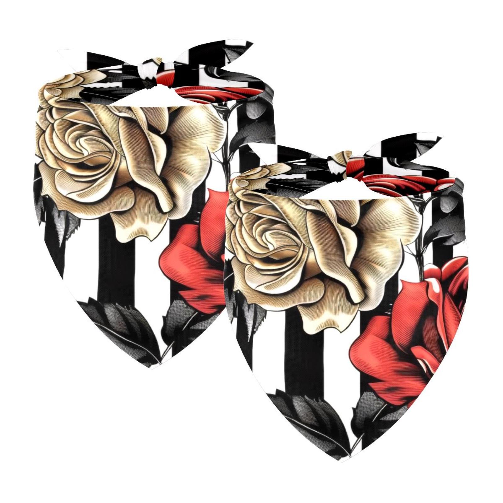 PhooArto Roses Flower Lines Pattern Dog Bandanas, 2 Pack Soft Washable Pet Scarf Triangle for ...