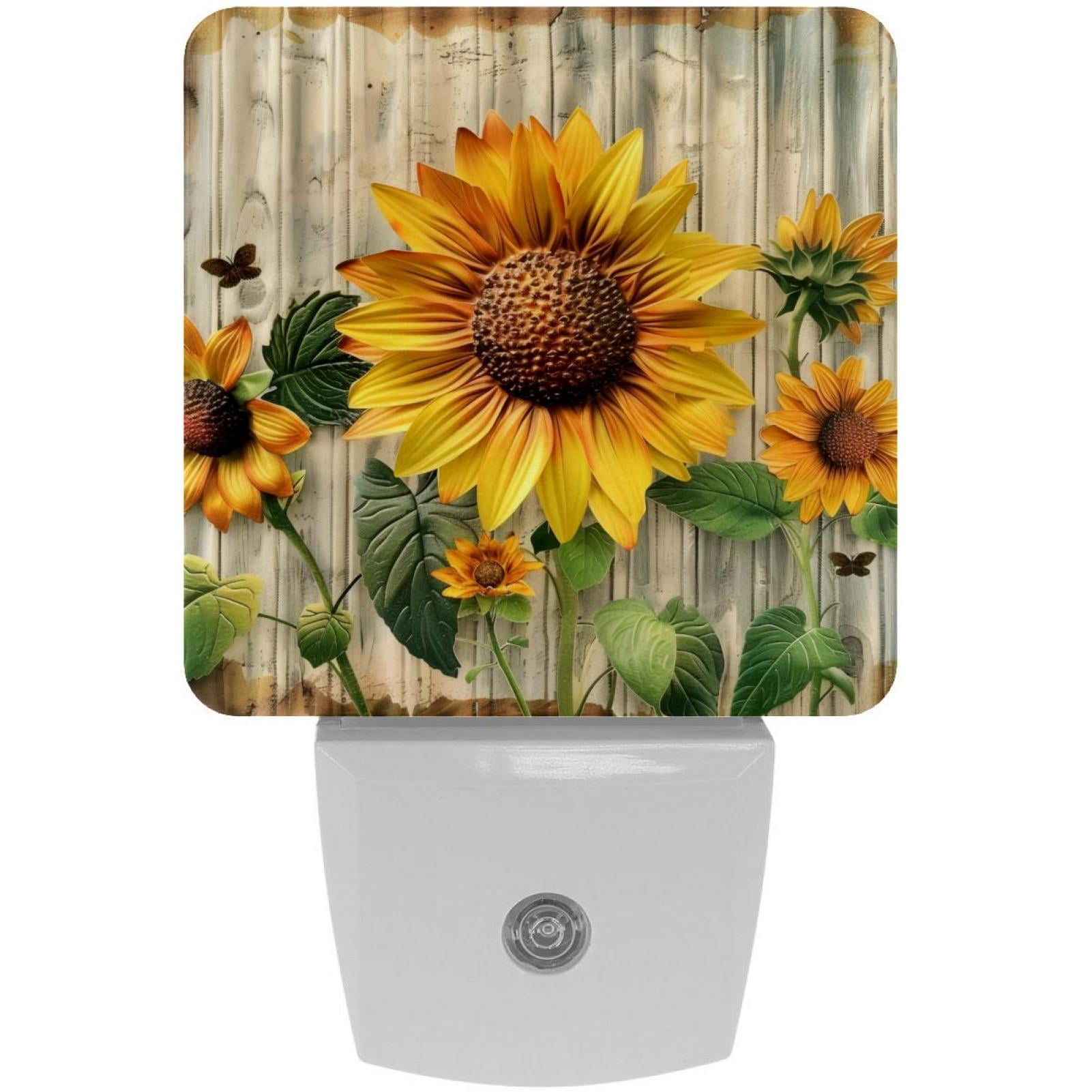 PhooArto Rustic Farmhouse Sunflower on Wooden Plug in LED Night Light ...