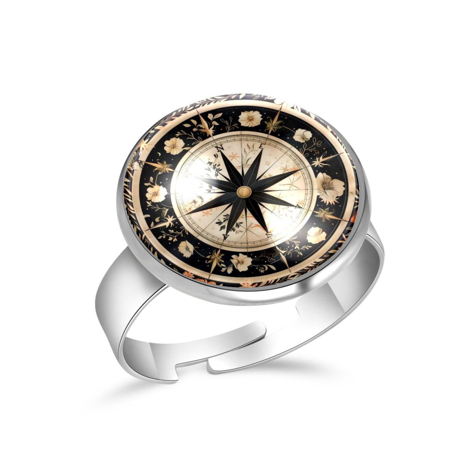 PhooArto Sea Compass with Floral Pattern Stainless Steel Rings for ...