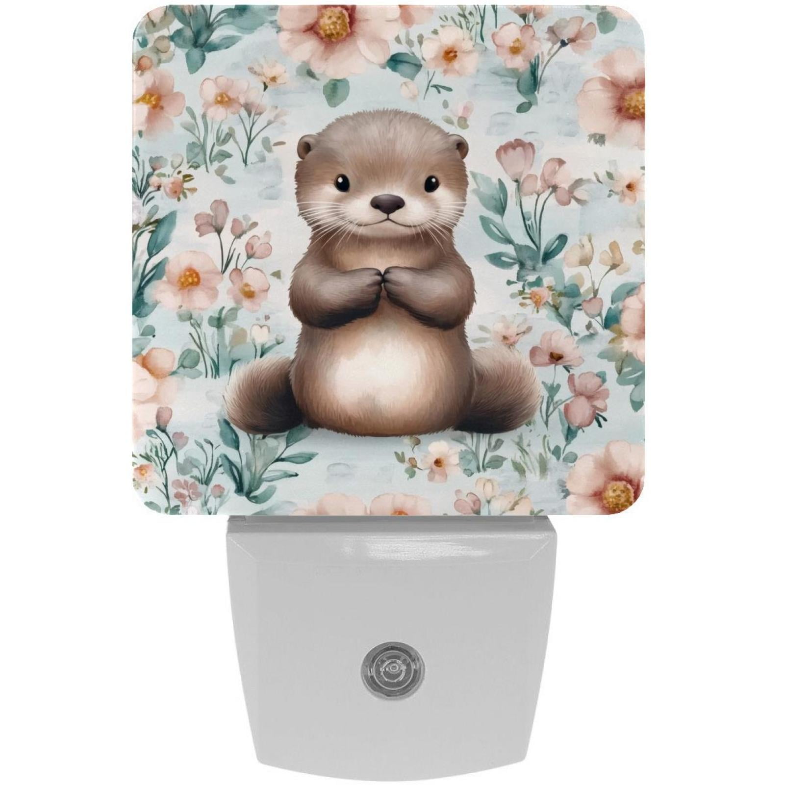PhooArto Sea Otter Pup and Flowers Plug in LED Night Light Auto Sensor ...