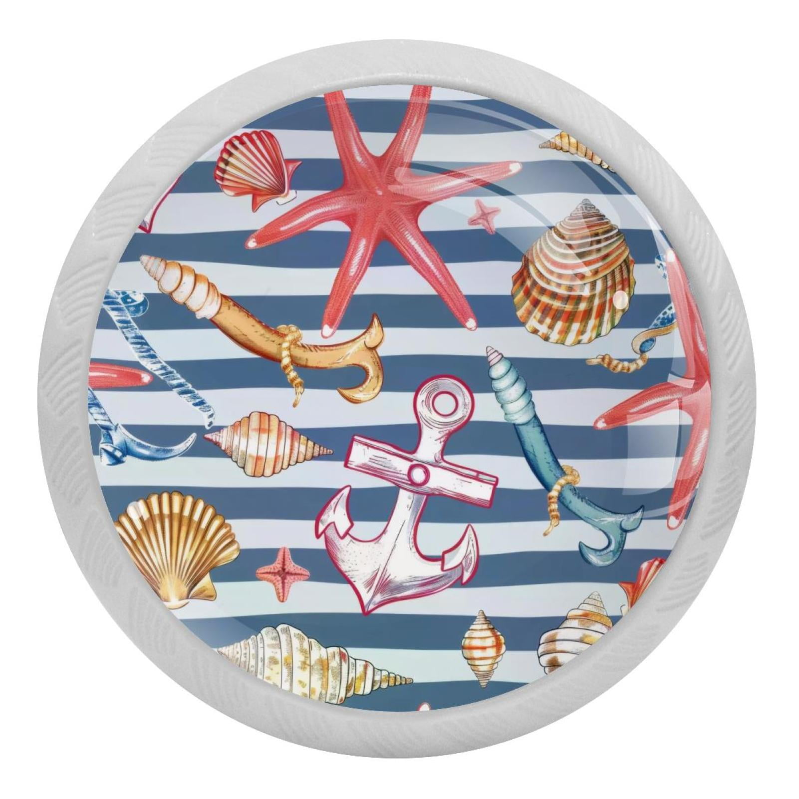 PhooArto Sea Shells and Anchor Pattern 4 PCS Crystal Glass Cabinet ...