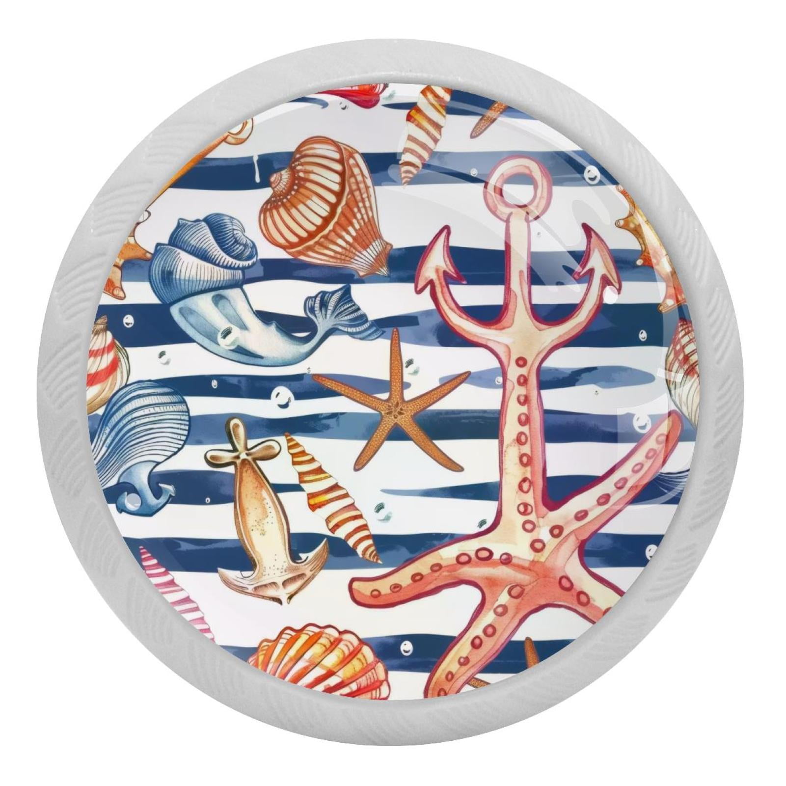 PhooArto Sea Starfish Anchor 4 PCS Crystal Glass Cabinet Knobs, Drawer ...