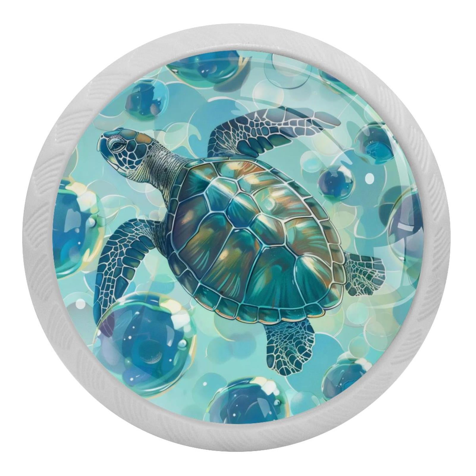 PhooArto Sea Turtle Bubble Pattern 4 PCS Crystal Glass Cabinet Knobs ...