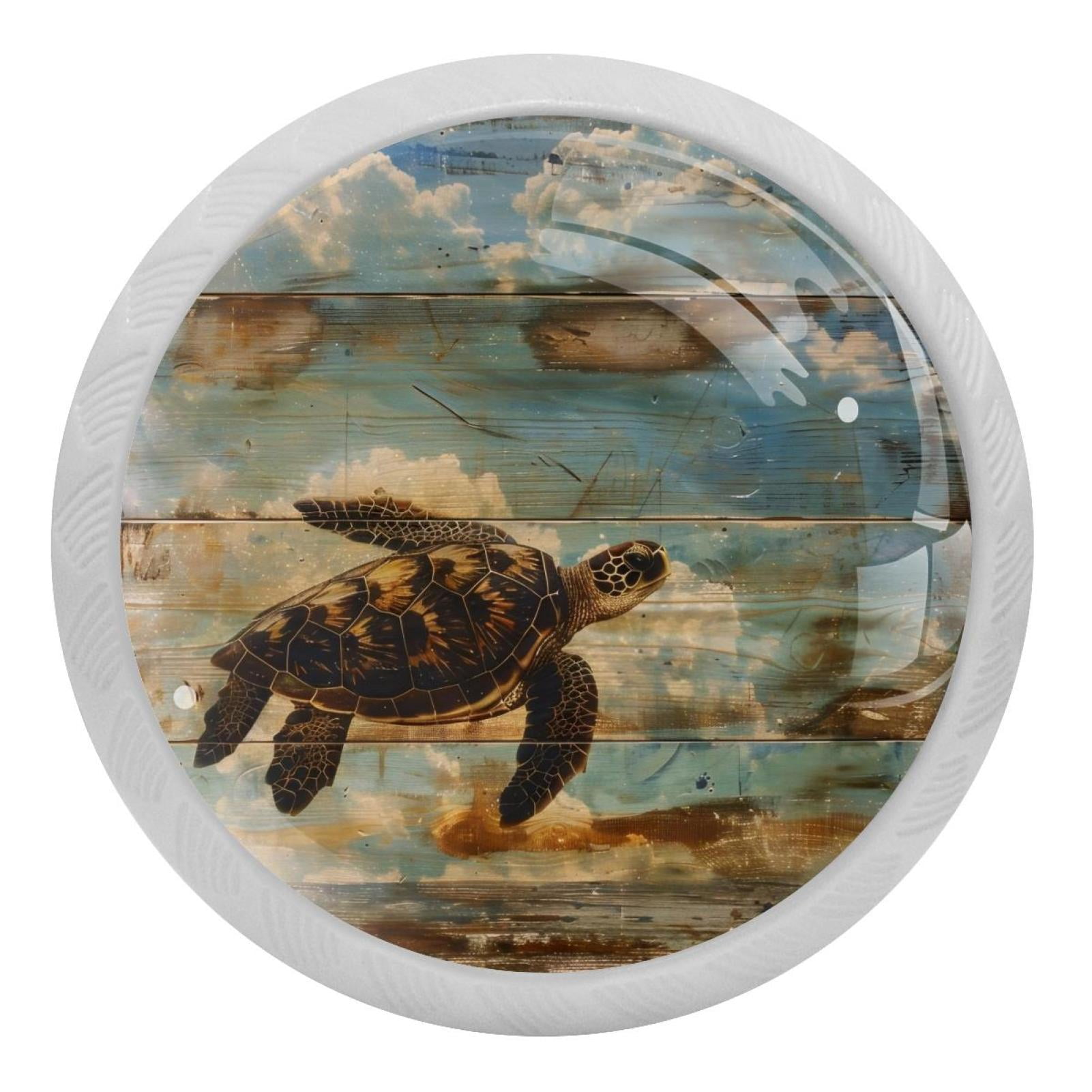 PhooArto Sea Turtle Sky Wooden 4 PCS Crystal Glass Cabinet Knobs ...
