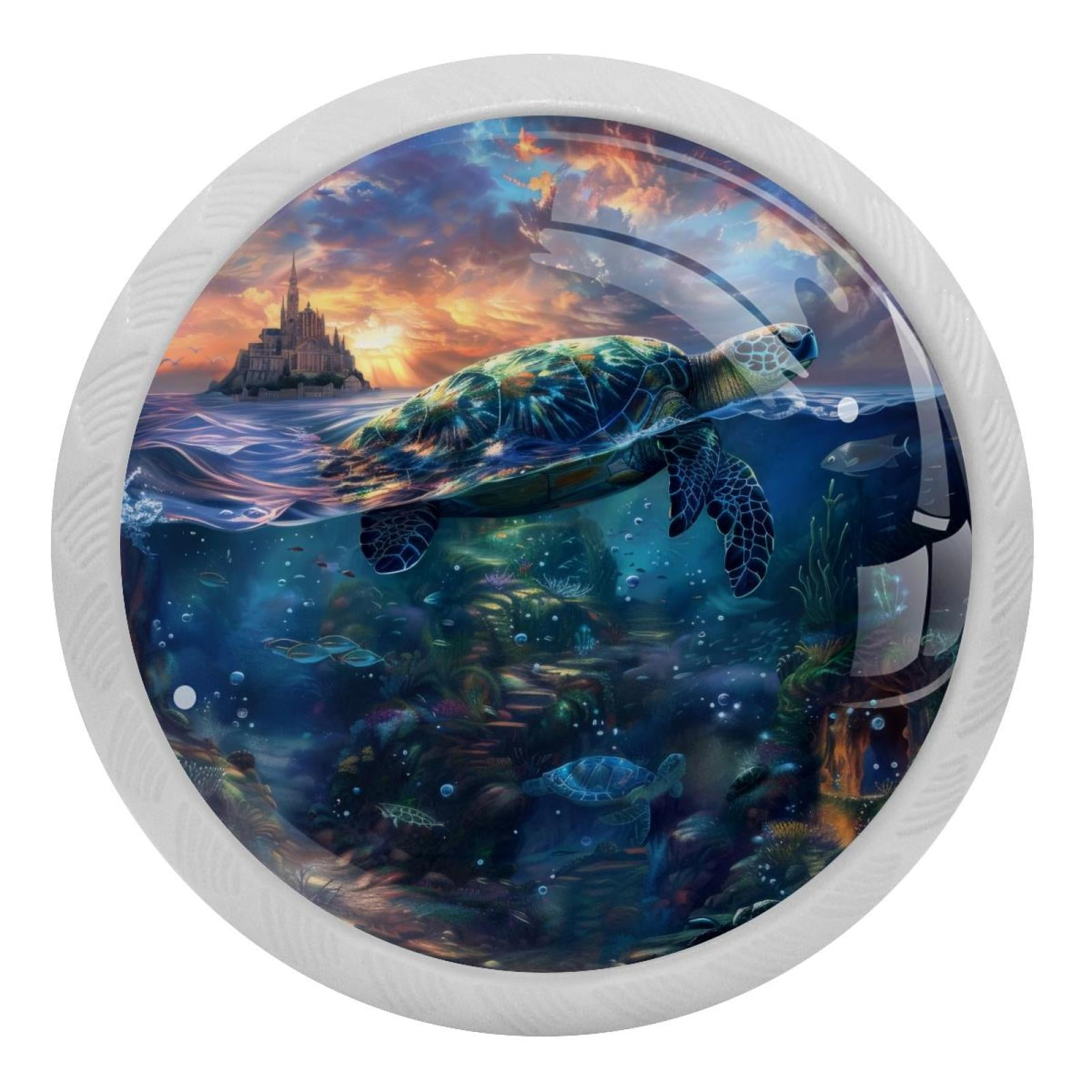 PhooArto Sea Turtle Sunset 4 PCS Crystal Glass Cabinet Knobs, Drawer ...